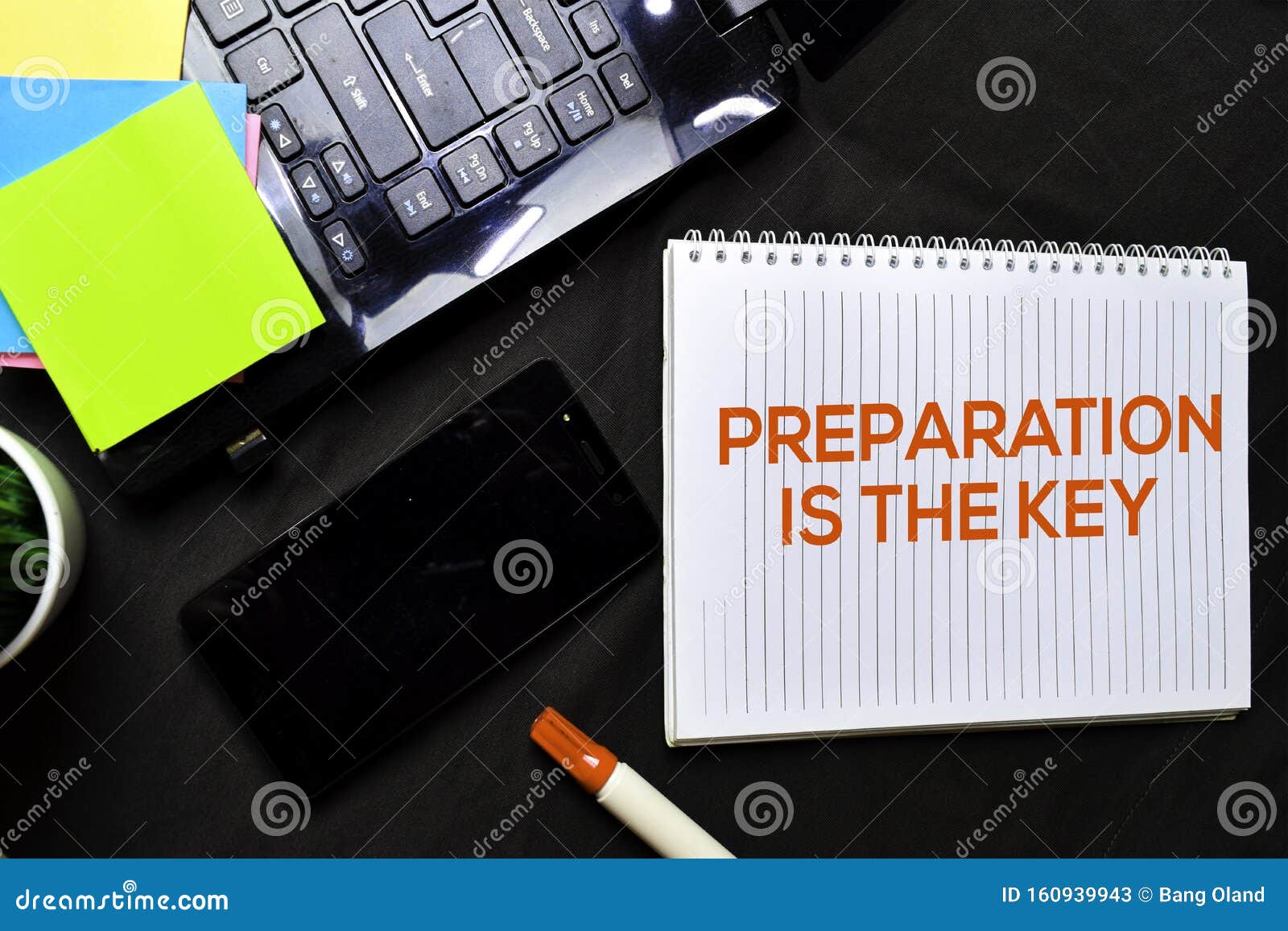 Preparation is the Key Text on a Book at Office Desk. Isolated on Black ...