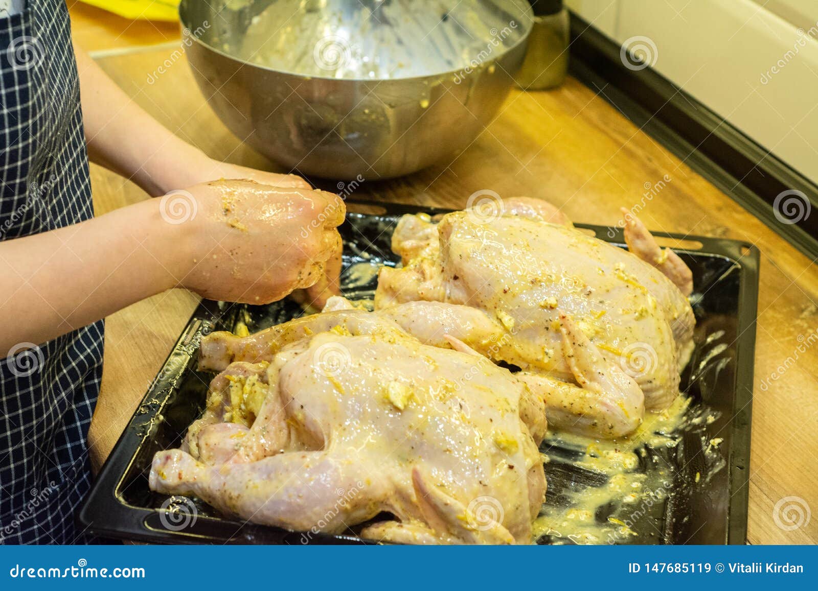 Preparation of Large Chicken for Baking for a Festive Dinner Stock ...