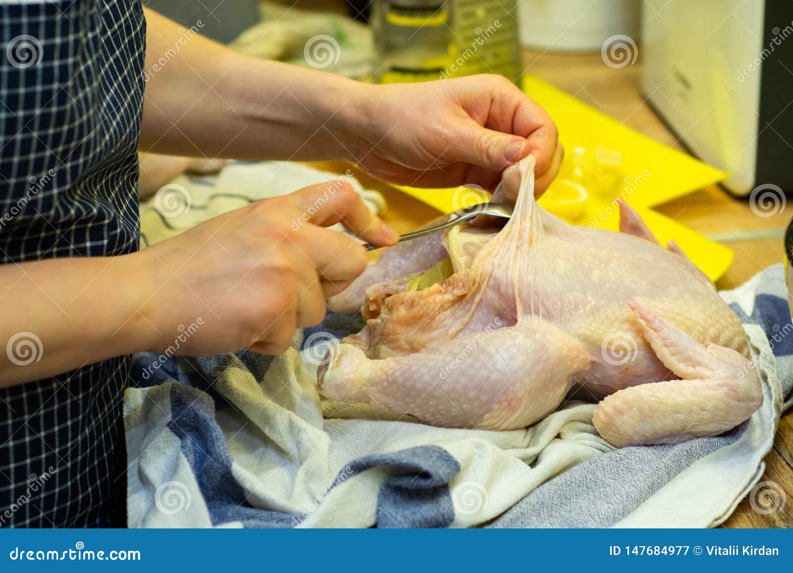 Preparation of Large Chicken for Baking for a Festive Dinner. Stock ...