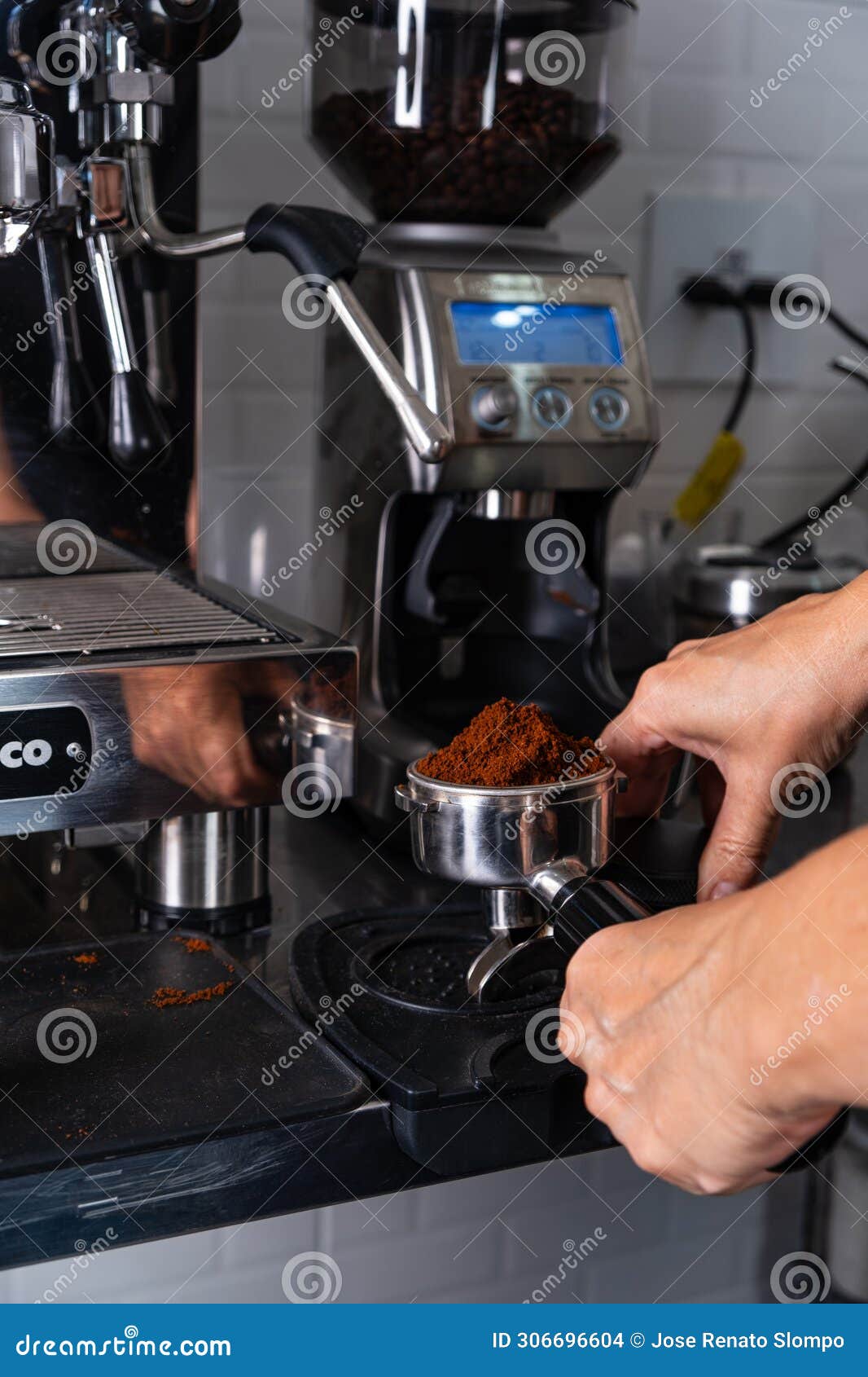 Preparation for Making Espresso Coffee in a Machine Stock Photo - Image ...
