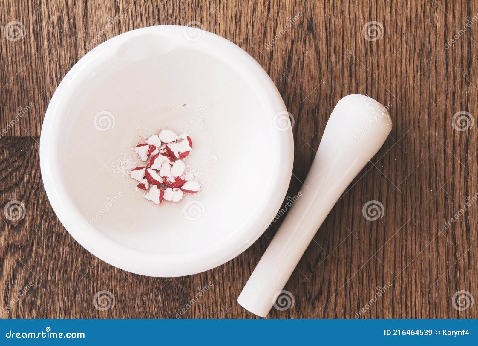 Tablets in a Mortar Being Crushed with Pestle for a Compound Stock ...