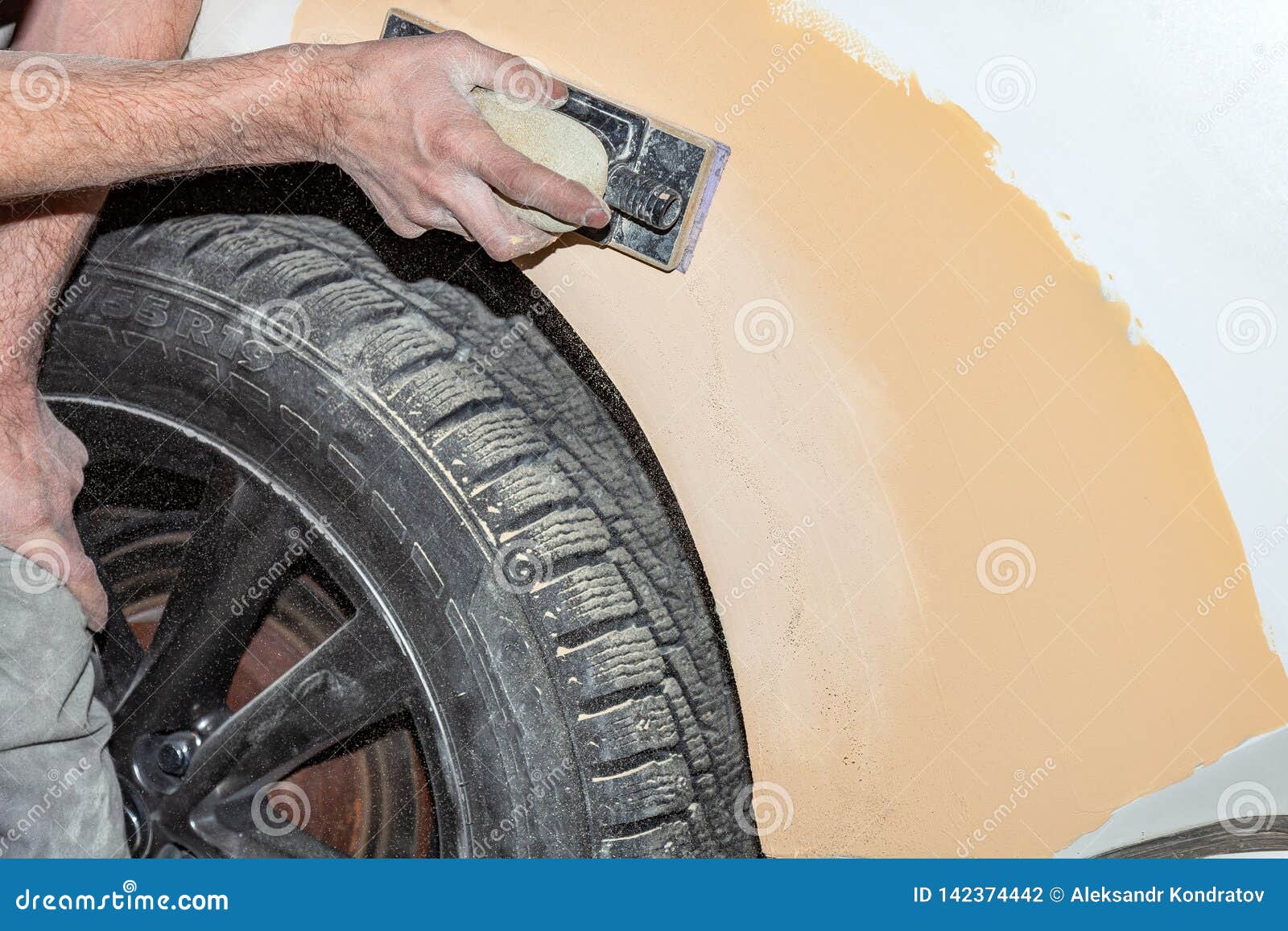 Preparation for Painting a Car Element Using Emery Sender by a Service ...