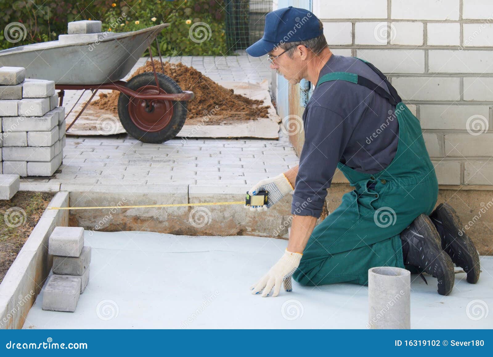 Preparation for a paving stock photo. Image of measurement - 16319102