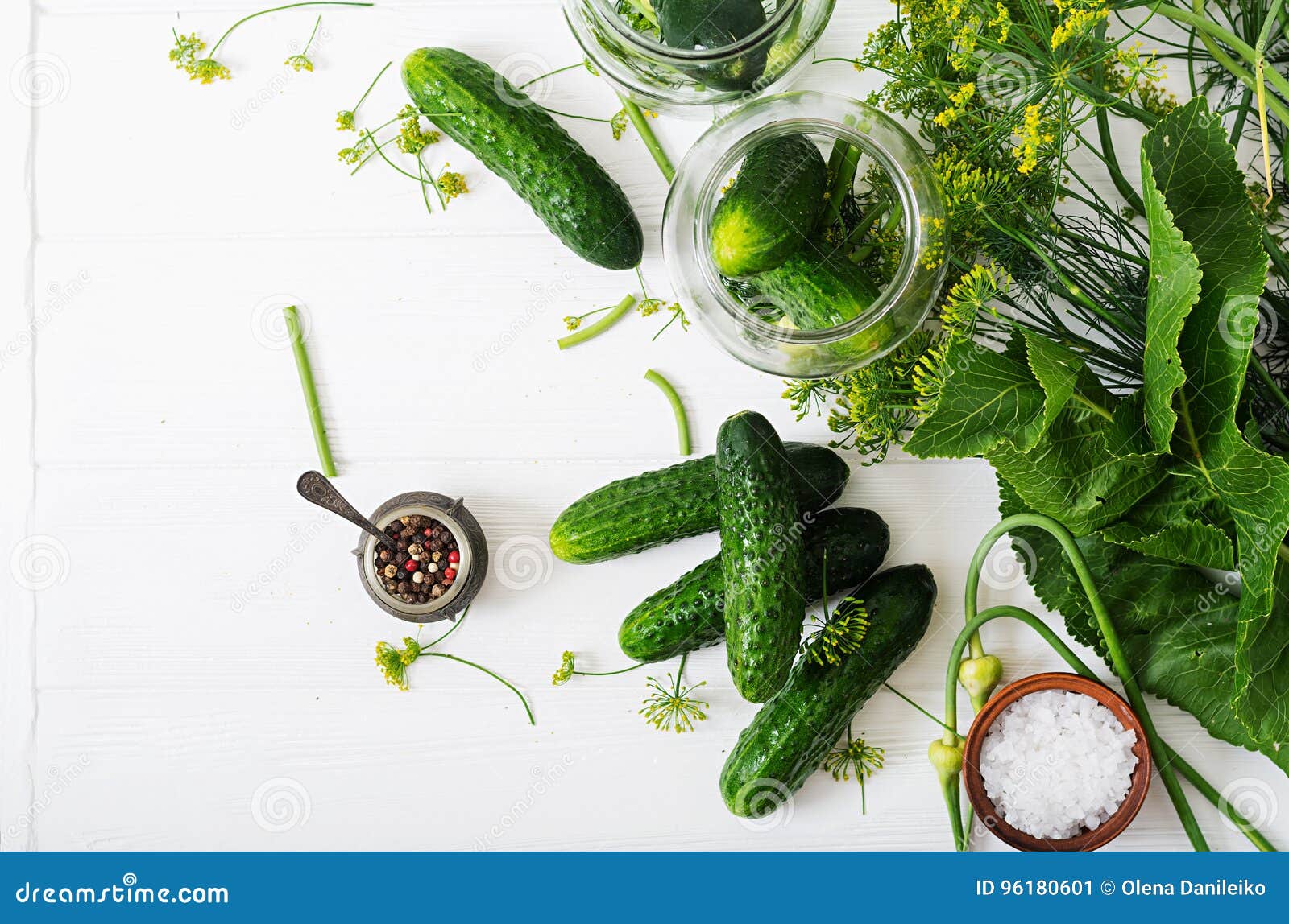 Preparation Pickled Marinated Cucumbers, Herbs and Salt. Stock Image ...