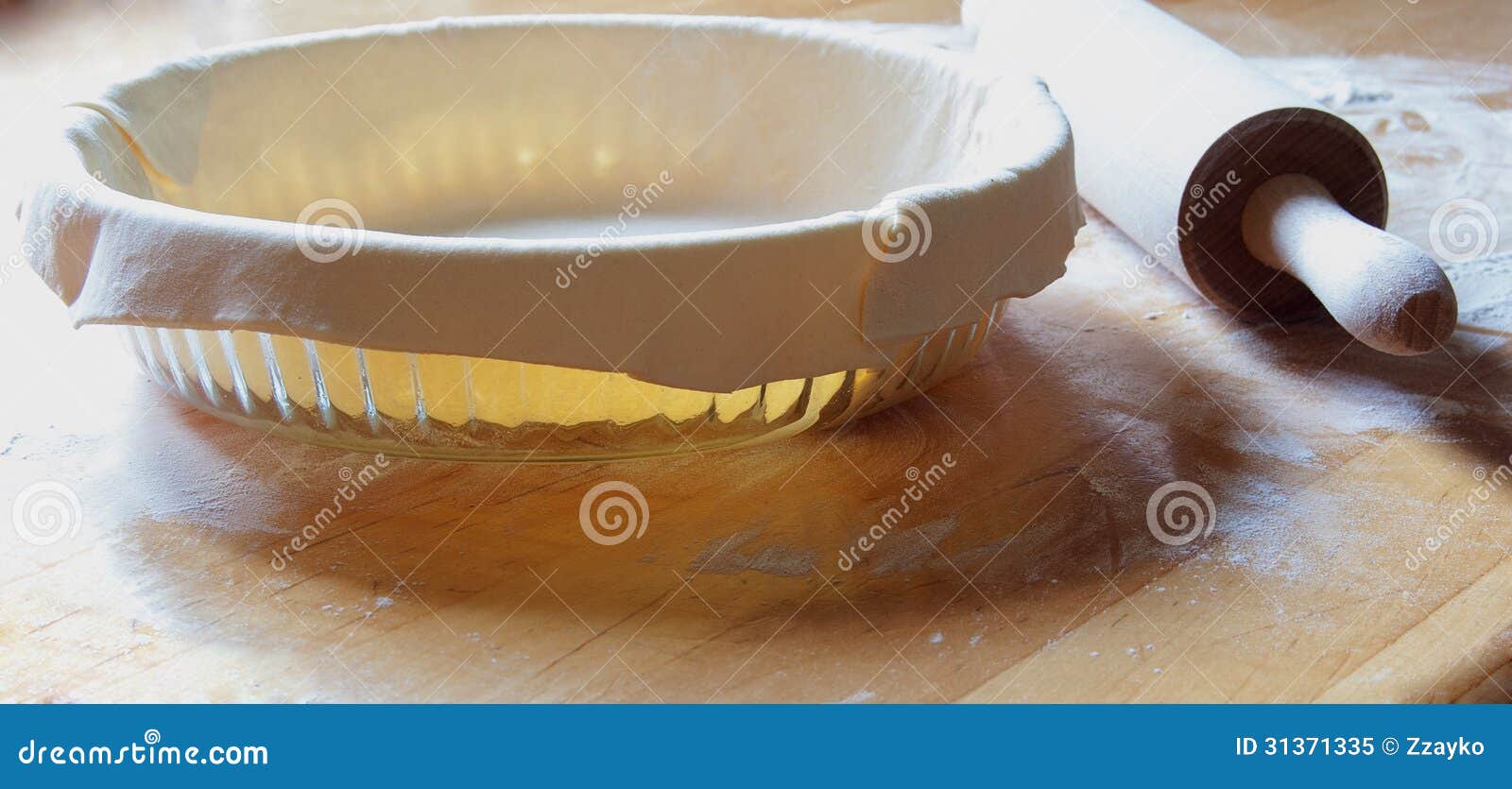 Preparation of Pie (the Batter, Glass Baking Dish and Rolling Pin on ...