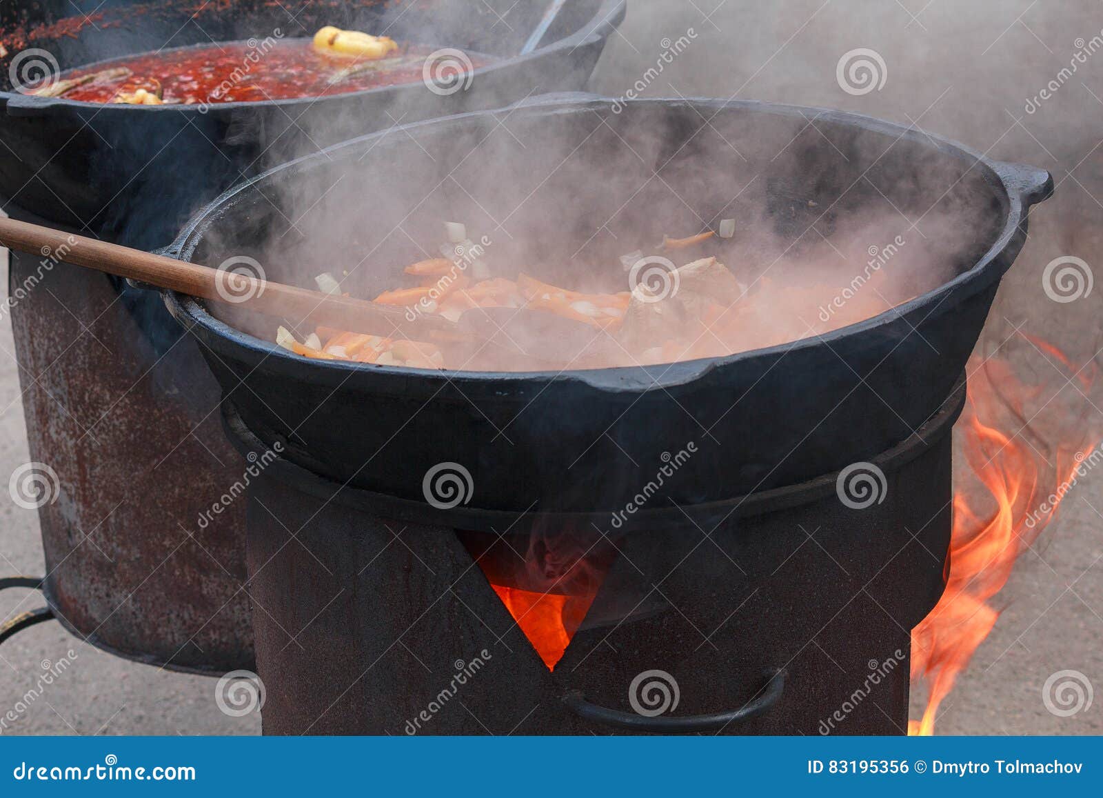 Preparation Pilaf in the Pan Over an Open Fire Stock Photo - Image of ...