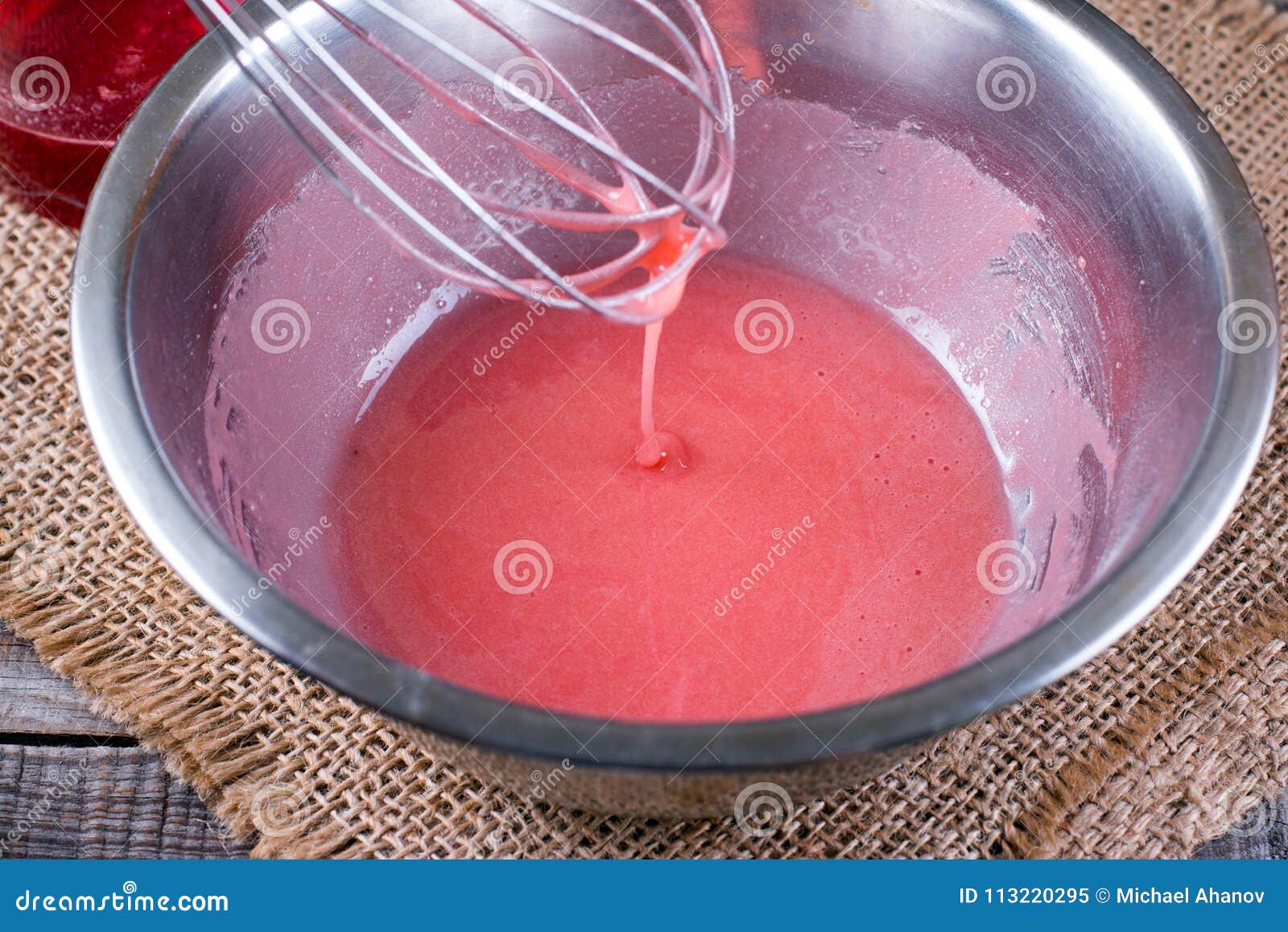 Preparation of Pink Icing in a Bowl Stock Image - Image of kitchen ...
