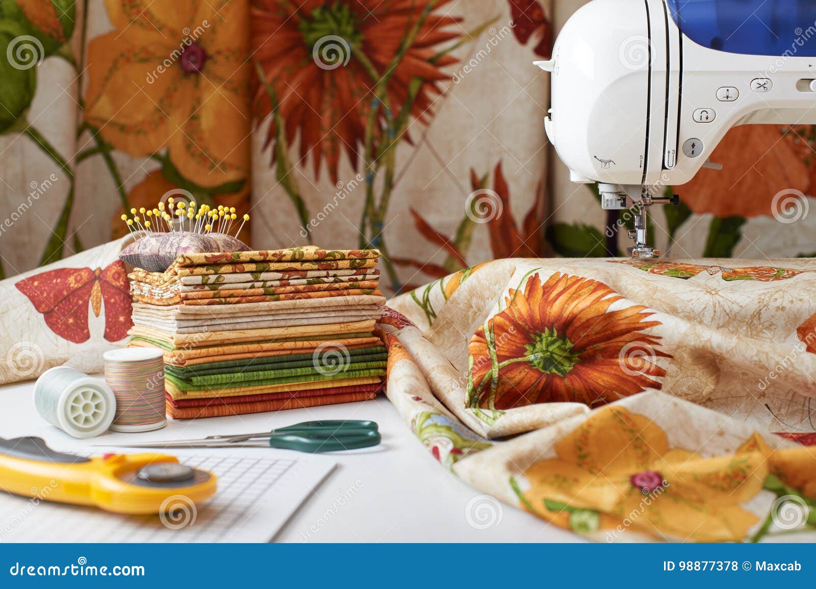 Preparation and Selection of Fabrics for Sewing Patchwork Quilt Stock ...