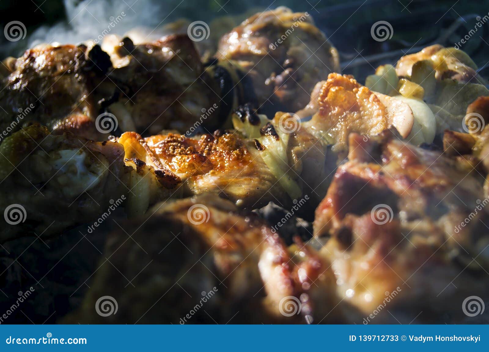 Preparation of Shish Kebab from Chicken Meat in the Grill Stock Image ...