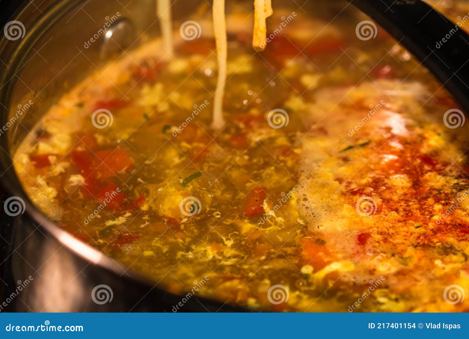 Preparation of Soup with Chicken and Vegetables. Close Up of Boiling ...
