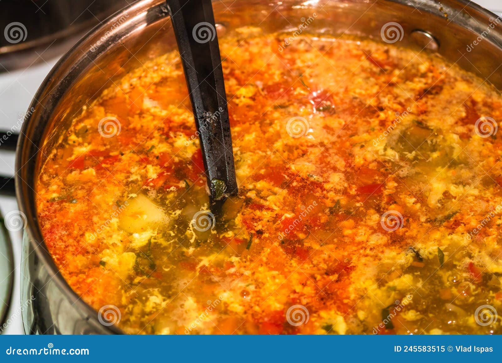 Preparation of Soup with Chicken and Vegetables. Close Up of Boiling ...