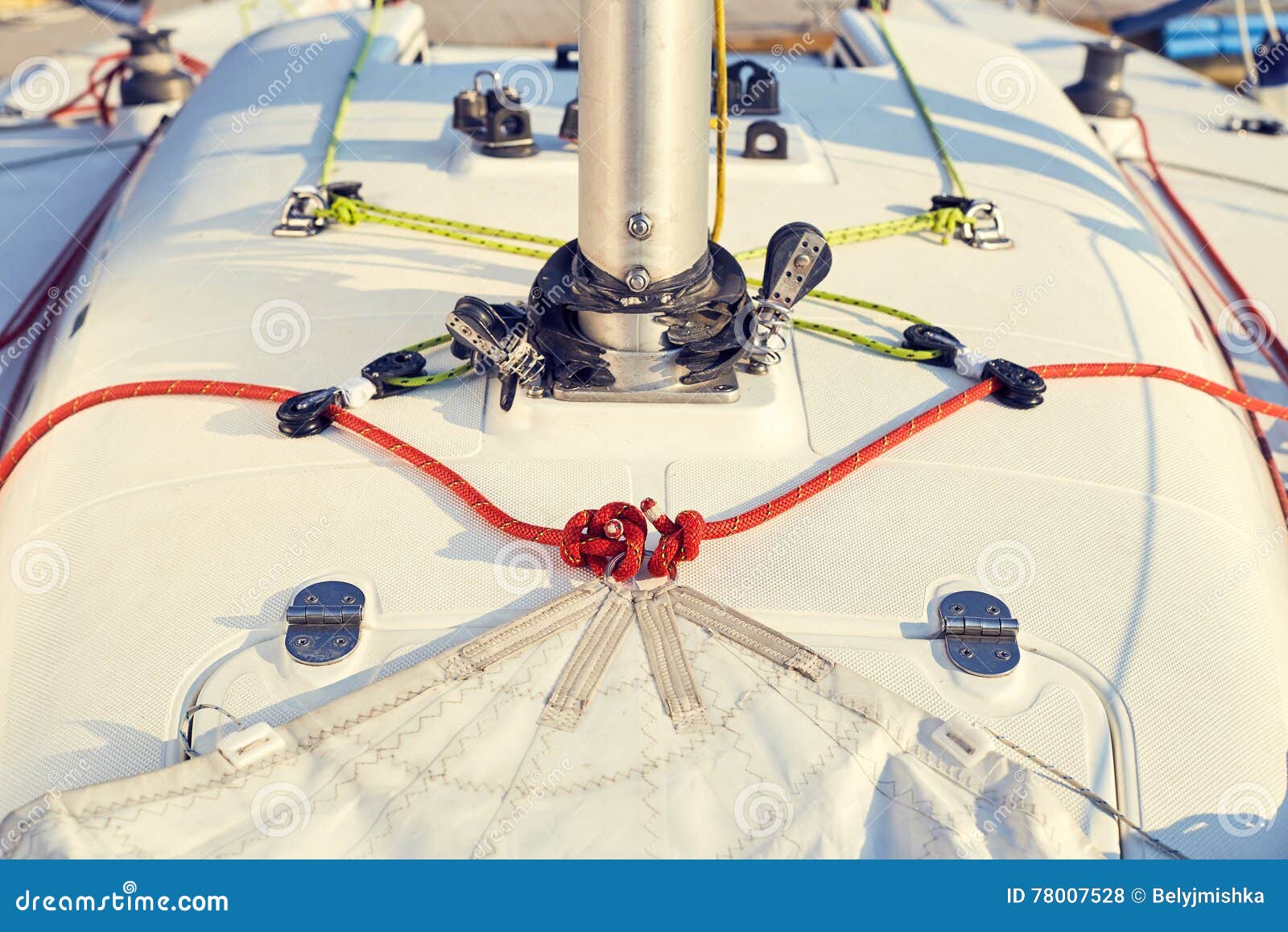 Preparation of Staysail for Use Stock Photo - Image of water, rigging ...
