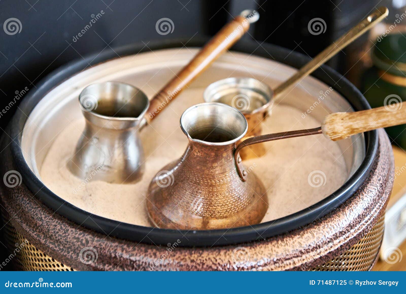 Preparation of Turkish Coffee in Cezve in Sand Stock Image - Image of ...