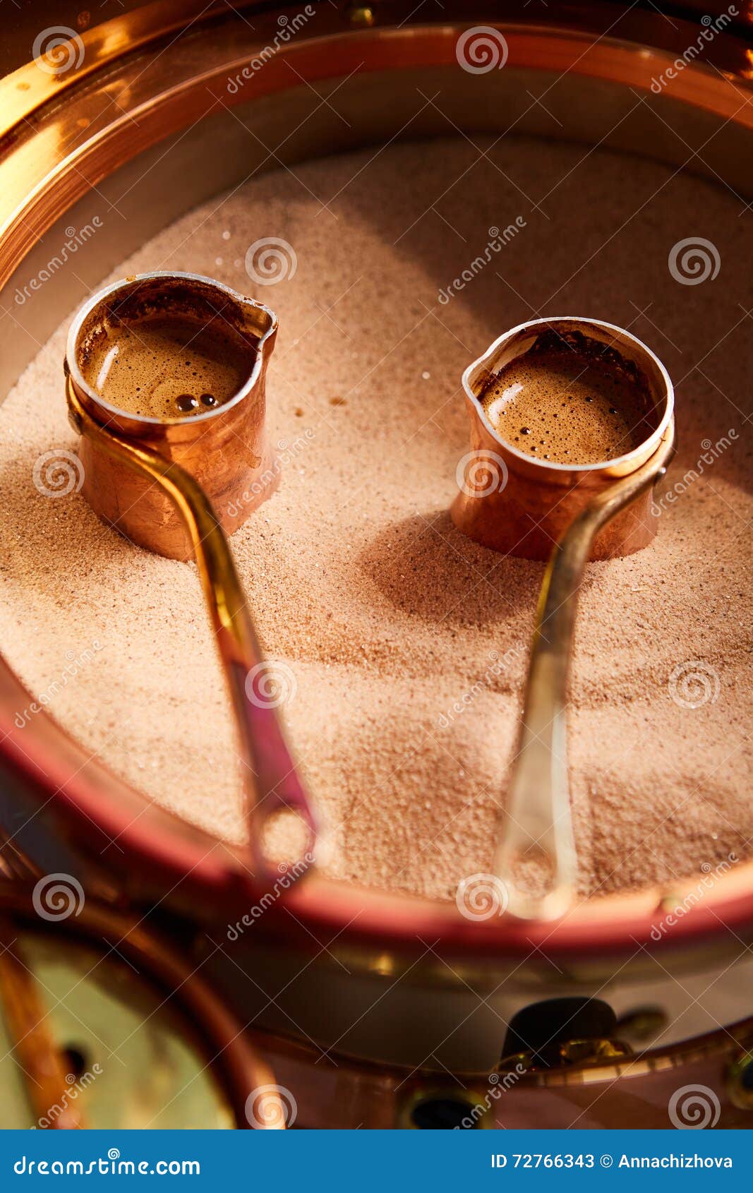 Preparation of Turkish Coffee in the Cezve in the Sand at Cafe Bar ...