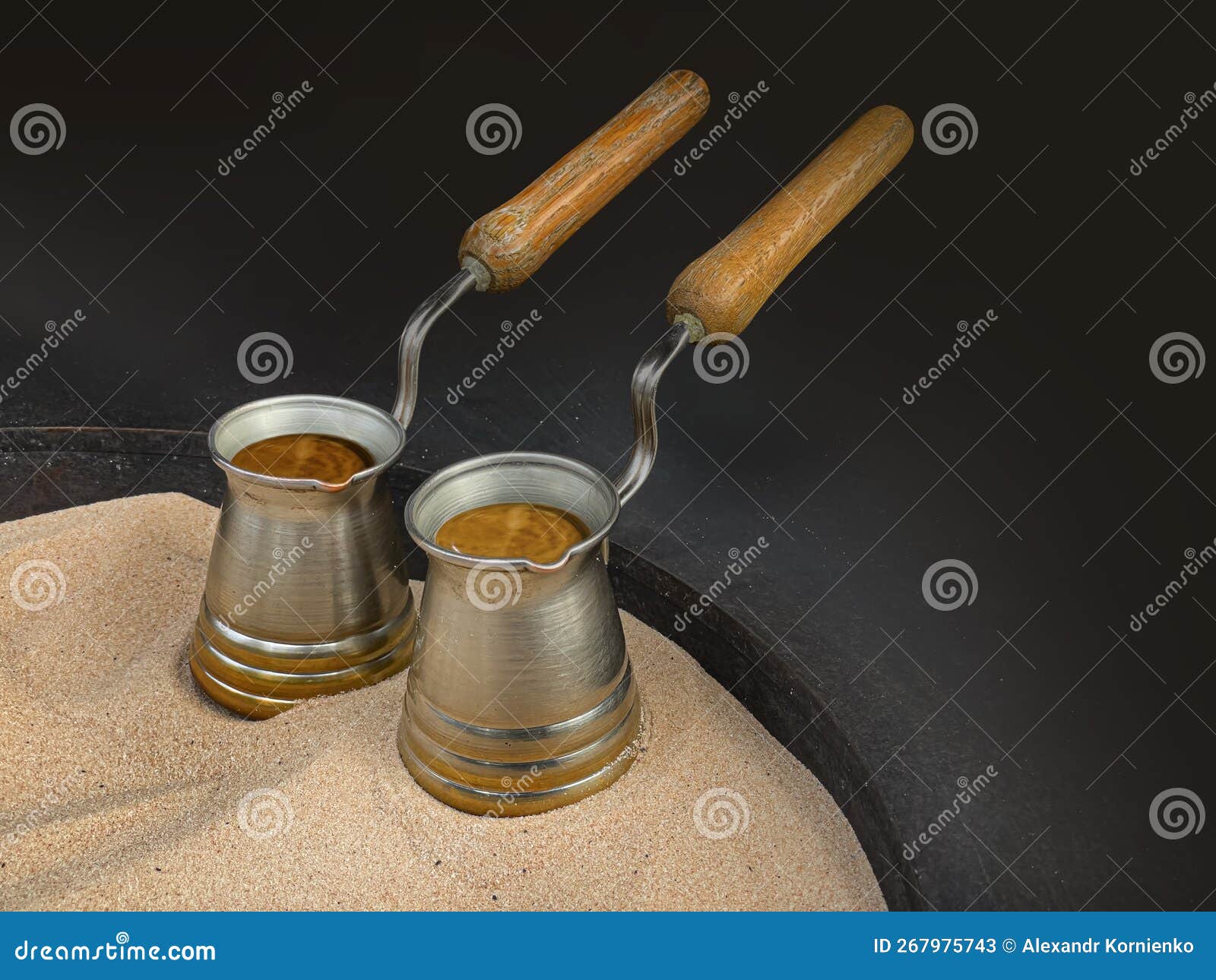 Preparation Of Turkish Coffee In The Cezve In The Sand At Cafe Bar ...