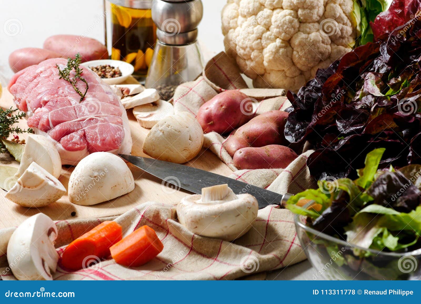 Preparation of Uncooked Roast Pork with Mushrooms Stock Photo - Image ...