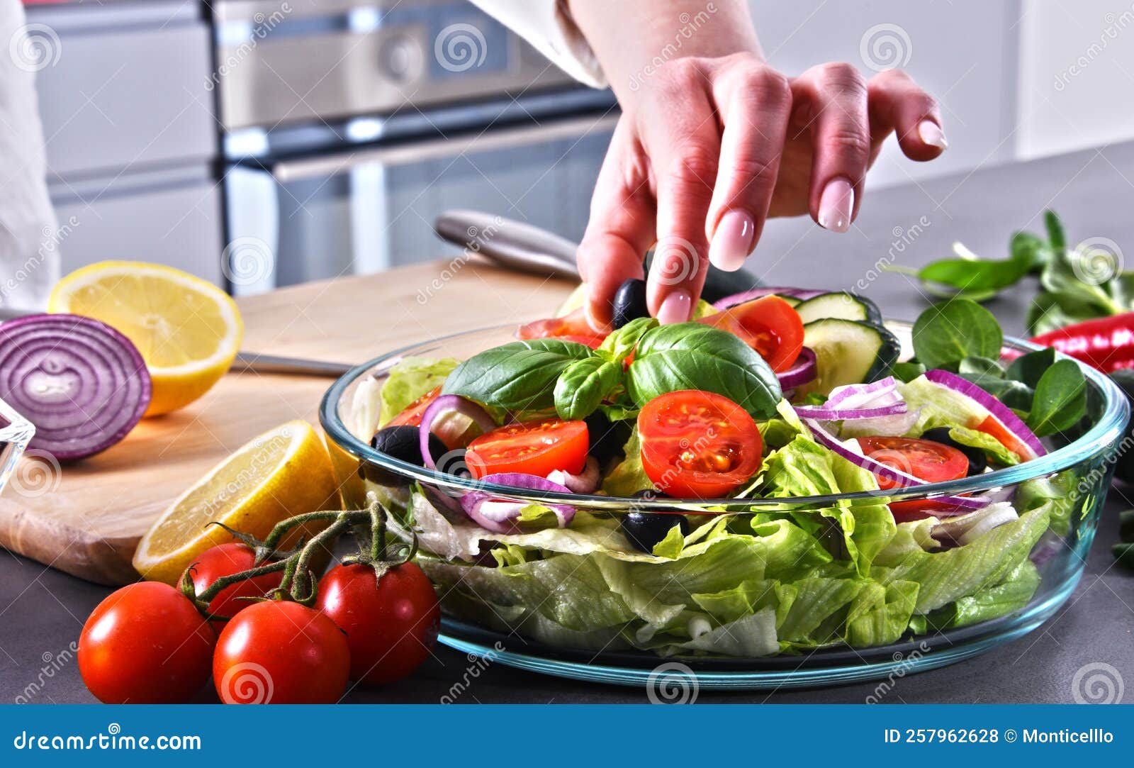 Preparation of a Vegetable Salad from Fresh Organic Ingredients Stock ...