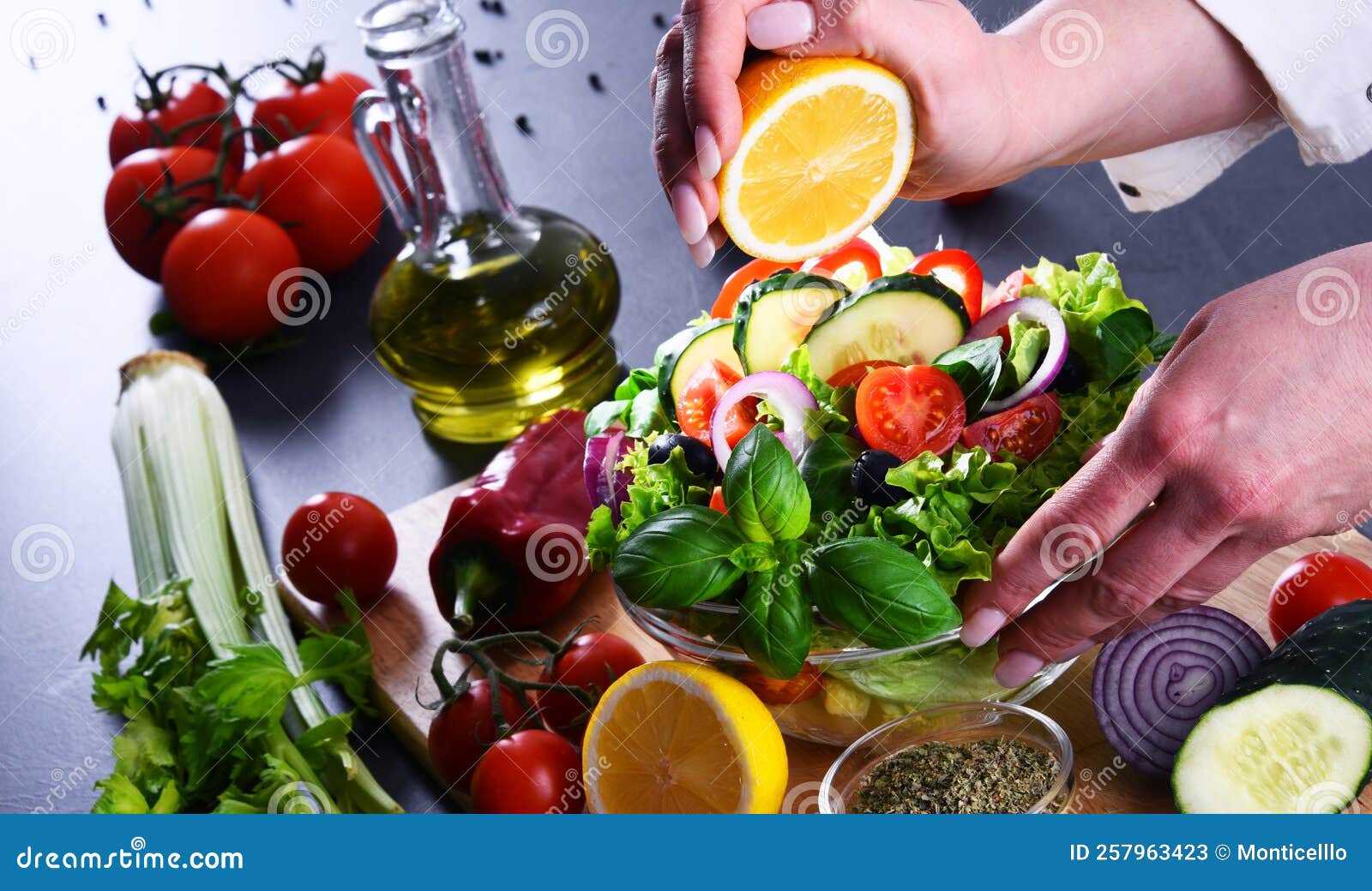 Preparation of a Vegetable Salad from Fresh Organic Ingredients Stock ...