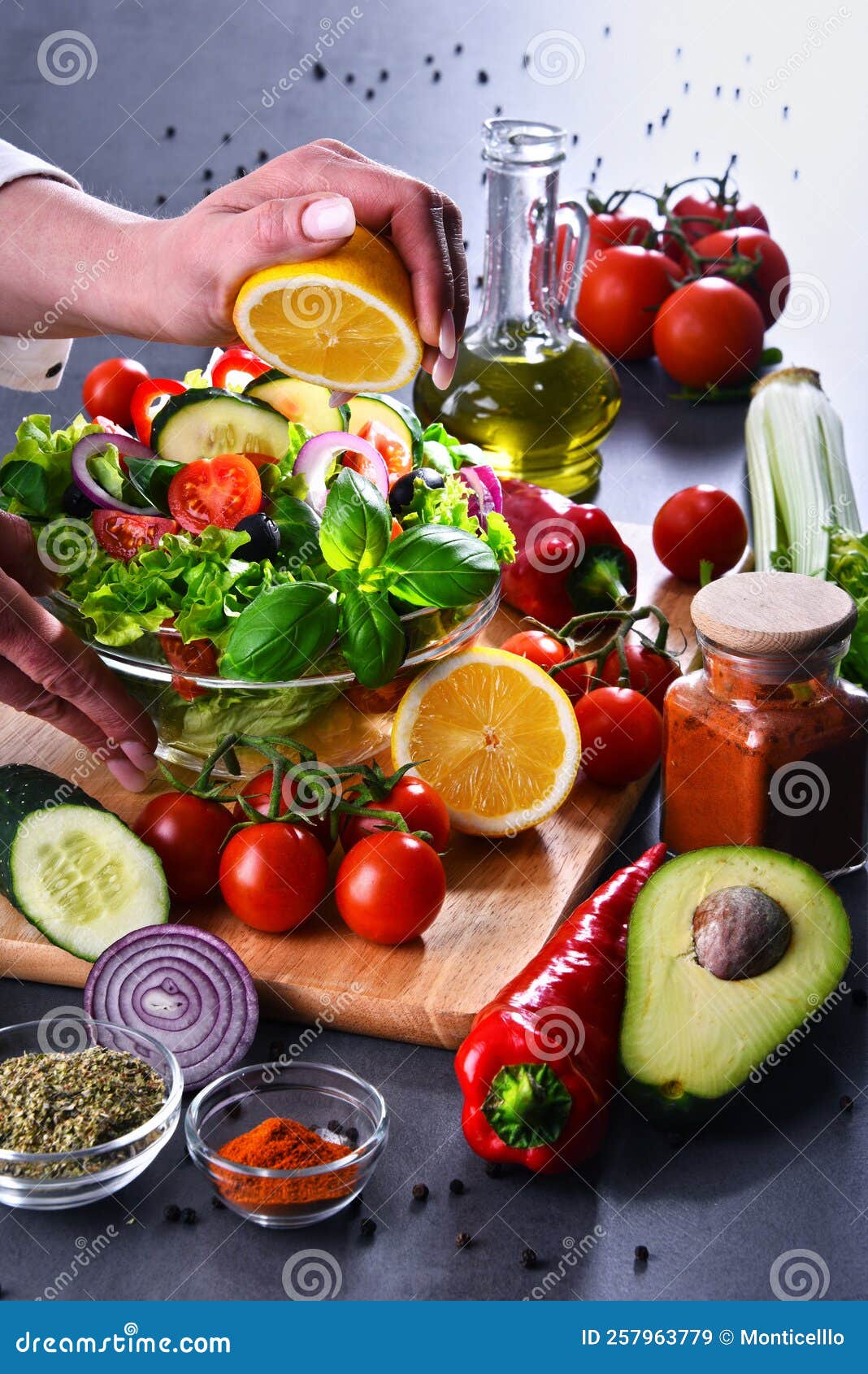 Preparation of a Vegetable Salad from Fresh Organic Ingredients Stock ...