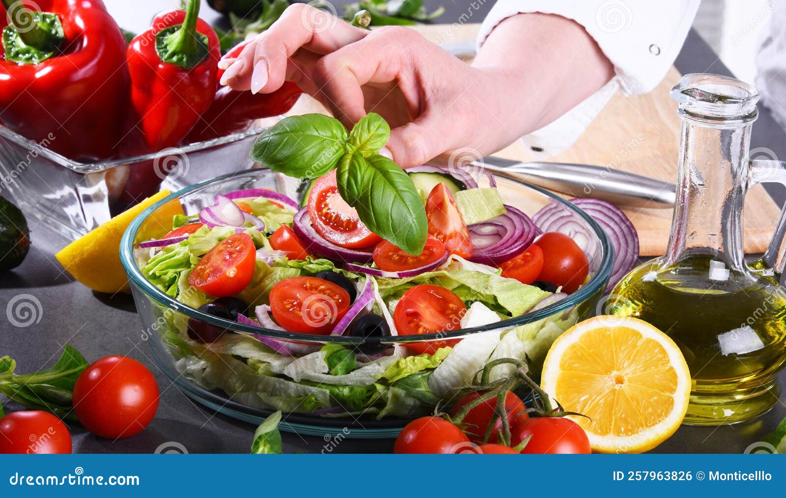 Preparation of a Vegetable Salad from Fresh Organic Ingredients Stock ...