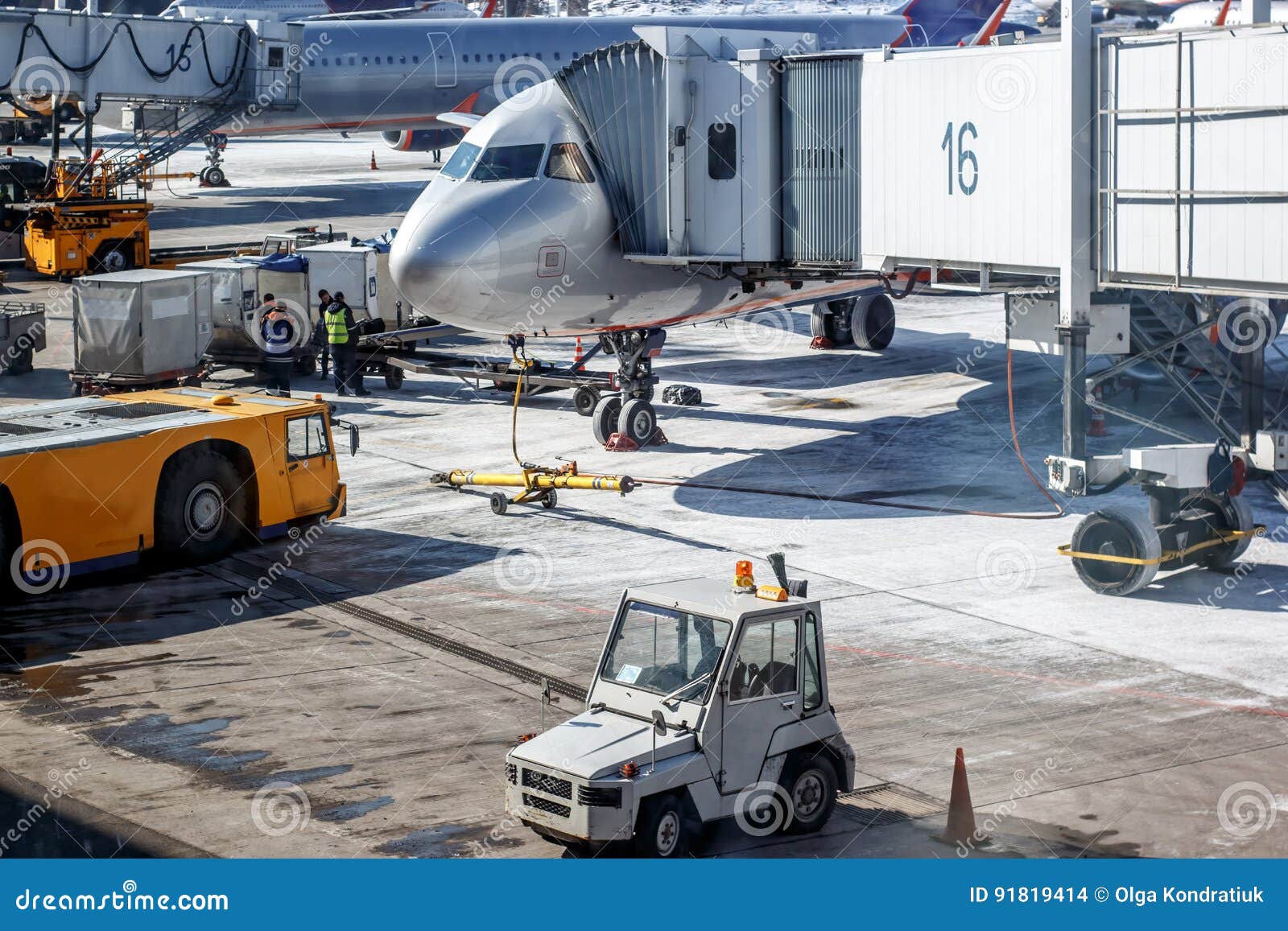 Preparatory Work Near the Plane at the Airport Editorial Stock Image ...