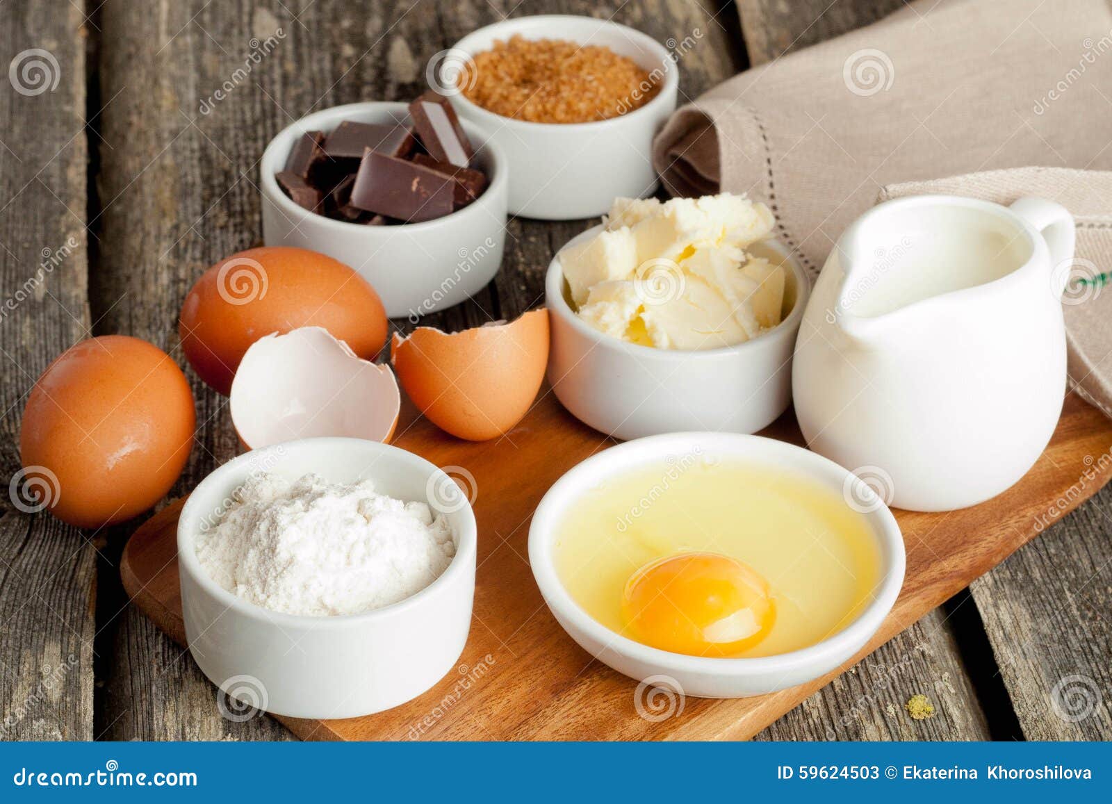 Prepared Baking Ingredients on Wooden Table, Horizontal Stock Image ...