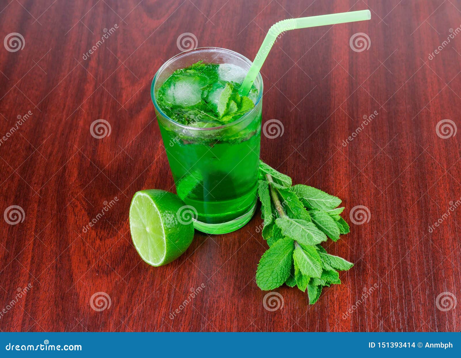 Cold Mint Drink, Mint Twigs and Lime on Wooden Table Stock Photo ...