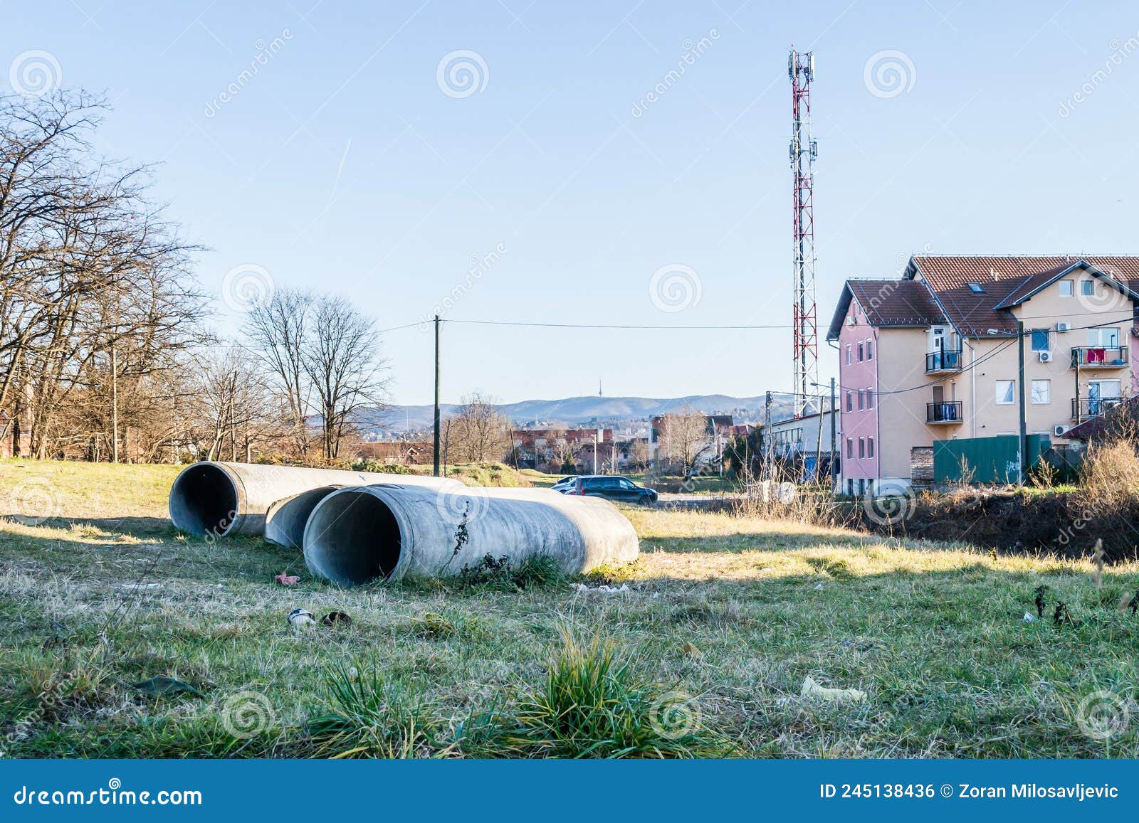 Concrete Pipes For Sewage System Stock Photo | CartoonDealer.com #245138436