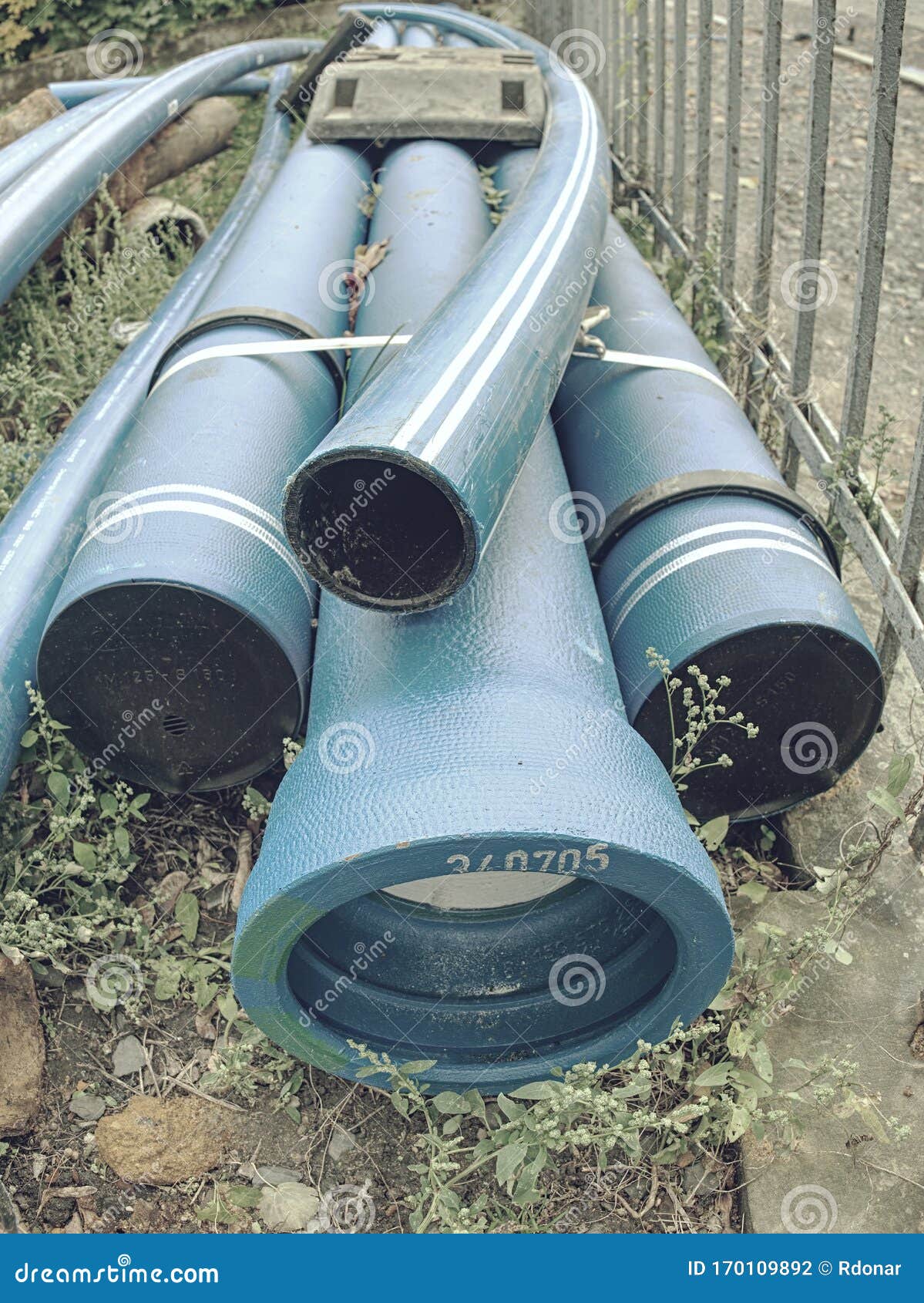Prepared Dedicated Plastic Blue Pipe with Rubbery Sealing Inside Stock ...
