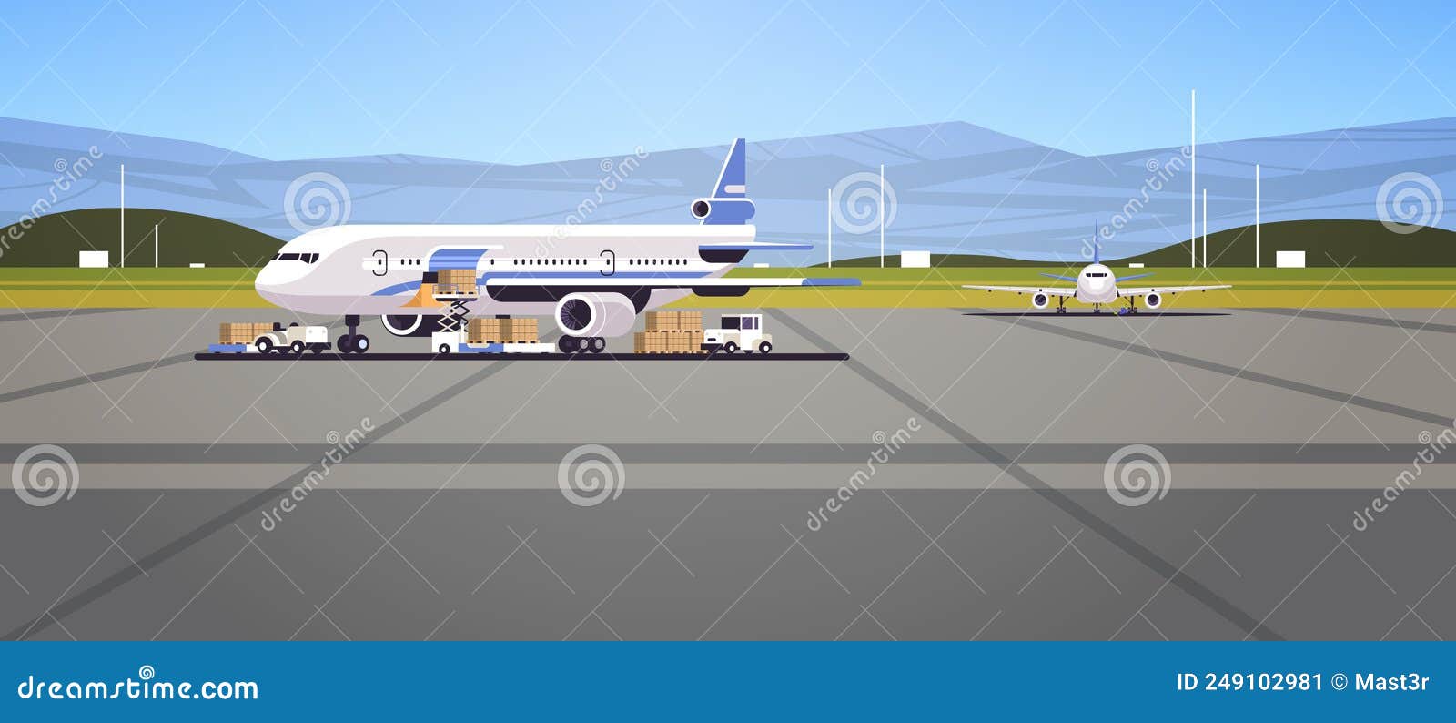 Loading Baggage In Airplane Flat Illustration. Cartoon Vector ...