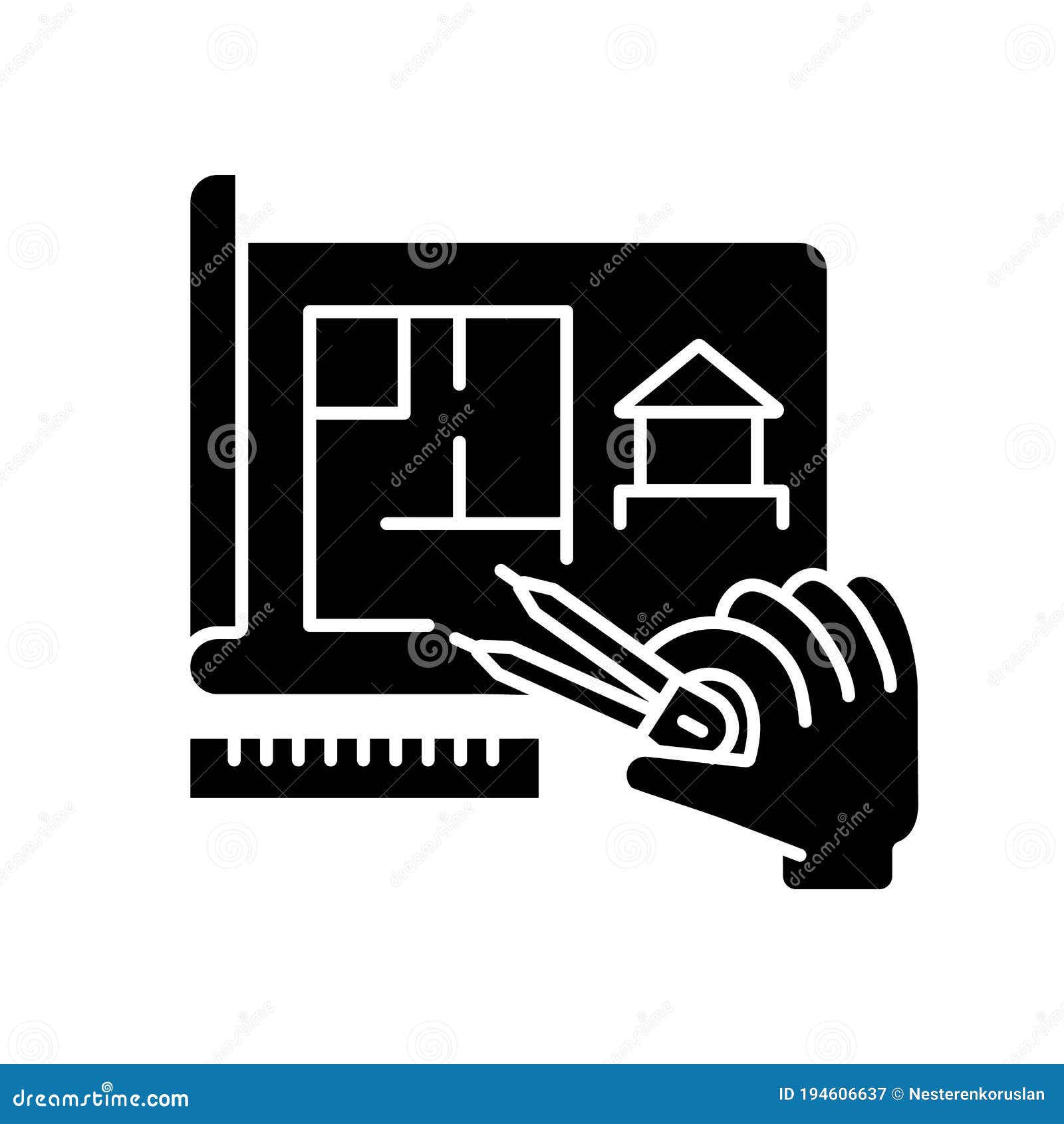 Preparing black glyph icon stock vector. Illustration of plan - 194606637