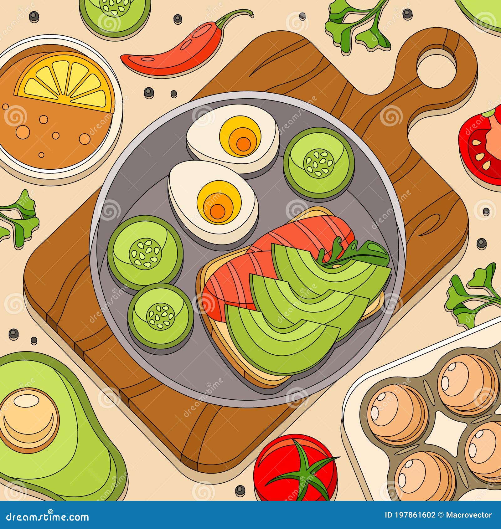 Preparing Breakfast Sandwich Composition Stock Vector - Illustration of ...