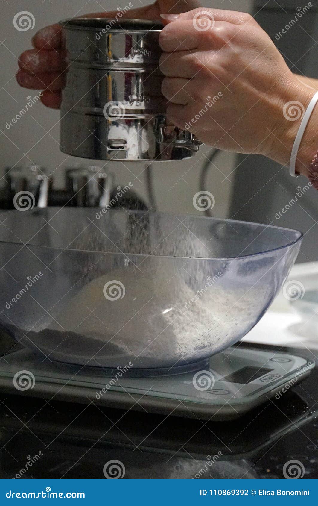 Preparing a Cake, Adding Flour Stock Photo - Image of bake, preparation ...
