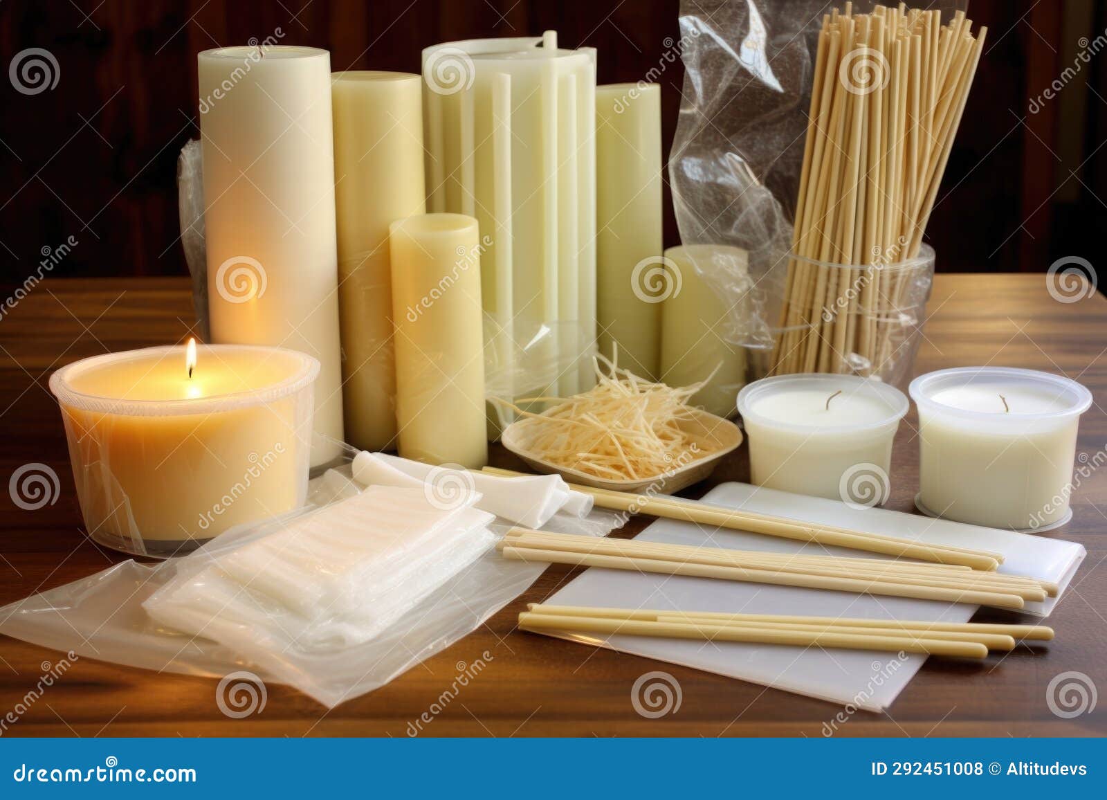 Preparing for Candle Making: Sheets of Wax, Wicks, Decor Stock Photo ...