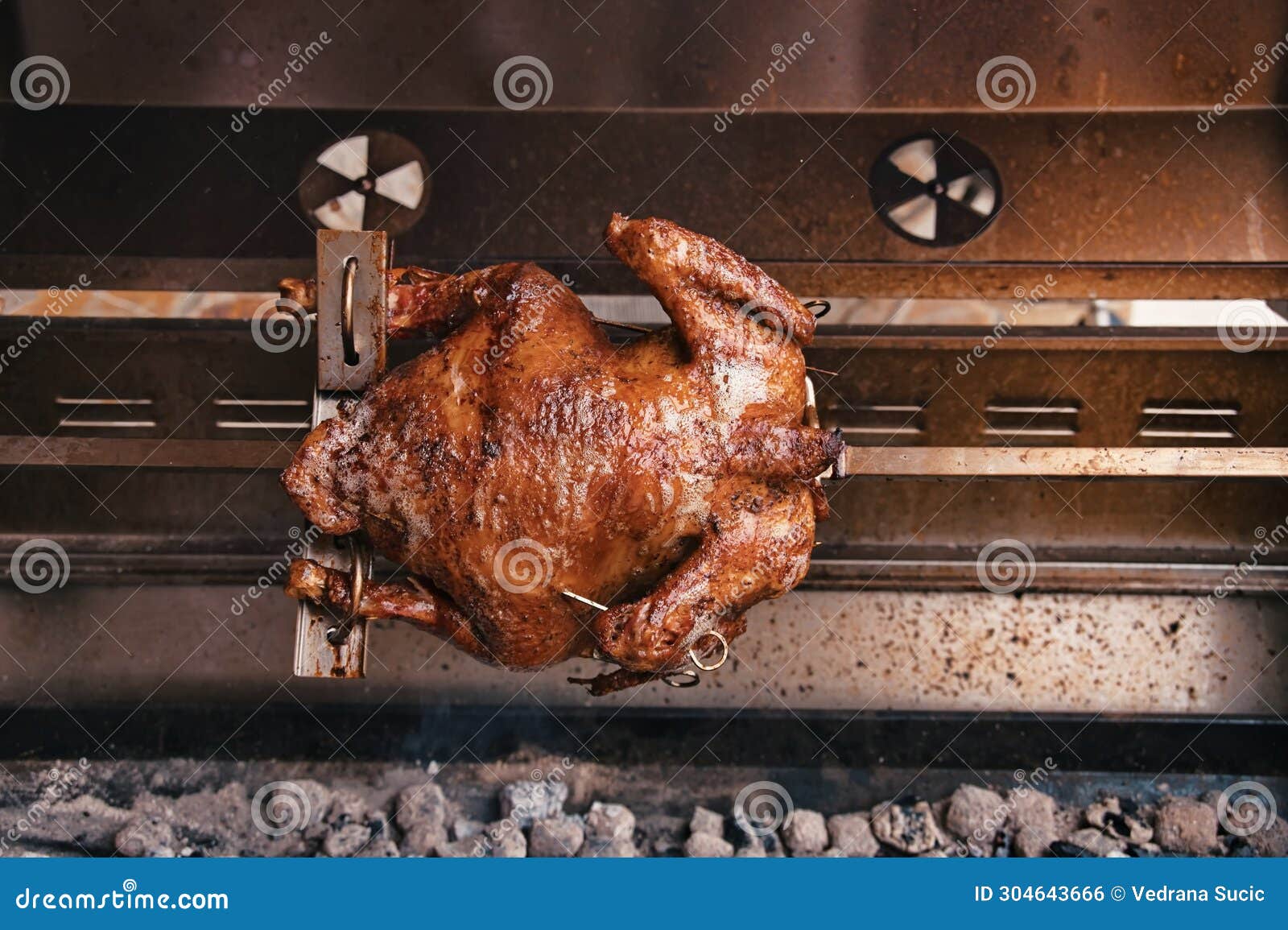 Preparing Chicken on a Spit Stock Photo - Image of cuisine, closeup ...