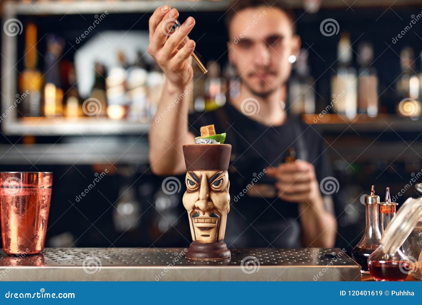 Preparing Cocktails. Bartender Making Cocktail in Bar Stock Image ...