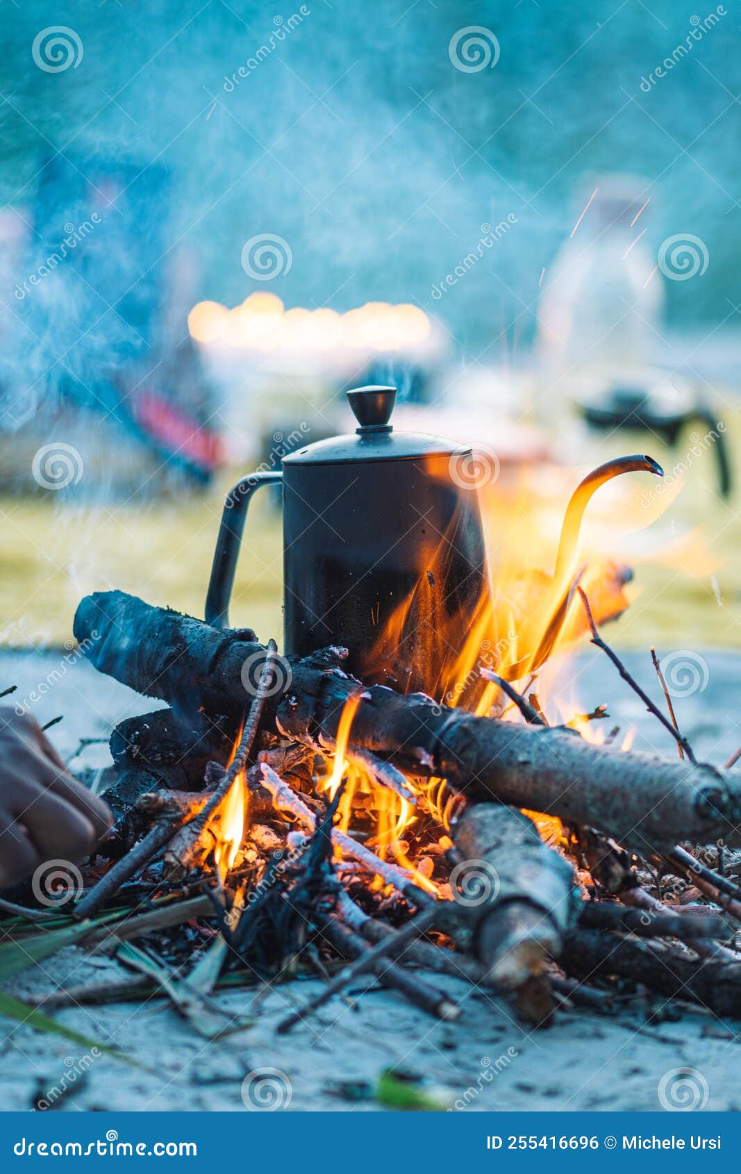 Preparing Coffee or Tea on an Bonfire Stock Photo - Image of fireplace ...