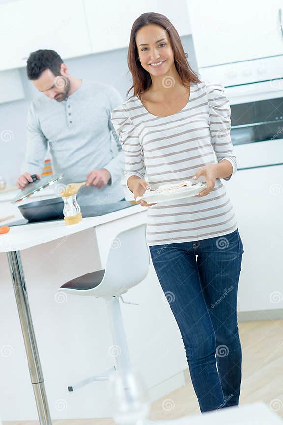 She preparing dining table stock photo. Image of meal - 283609312
