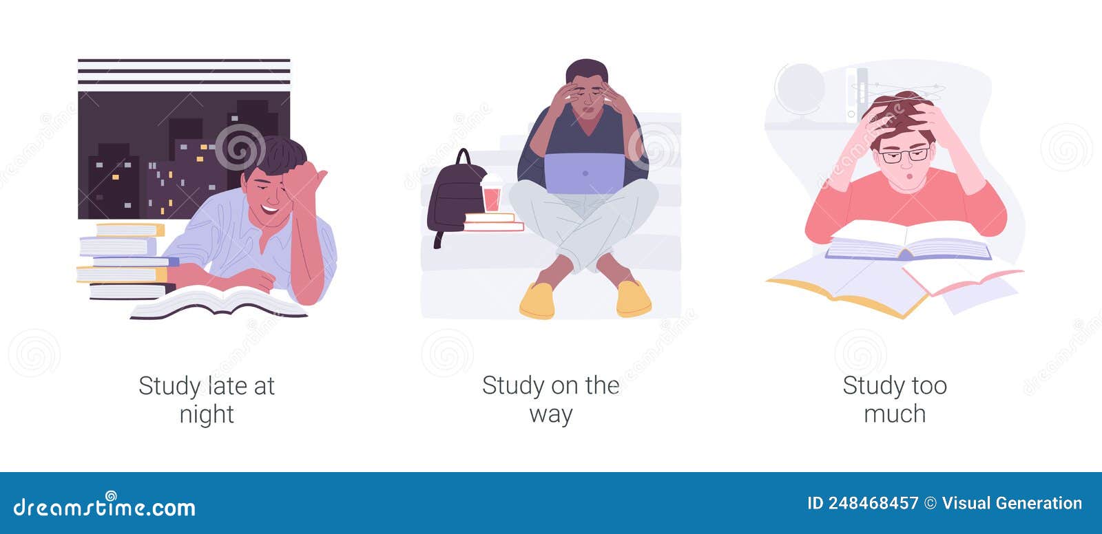 Preparing for Exams Isolated Cartoon Vector Illustrations Set. Stock ...