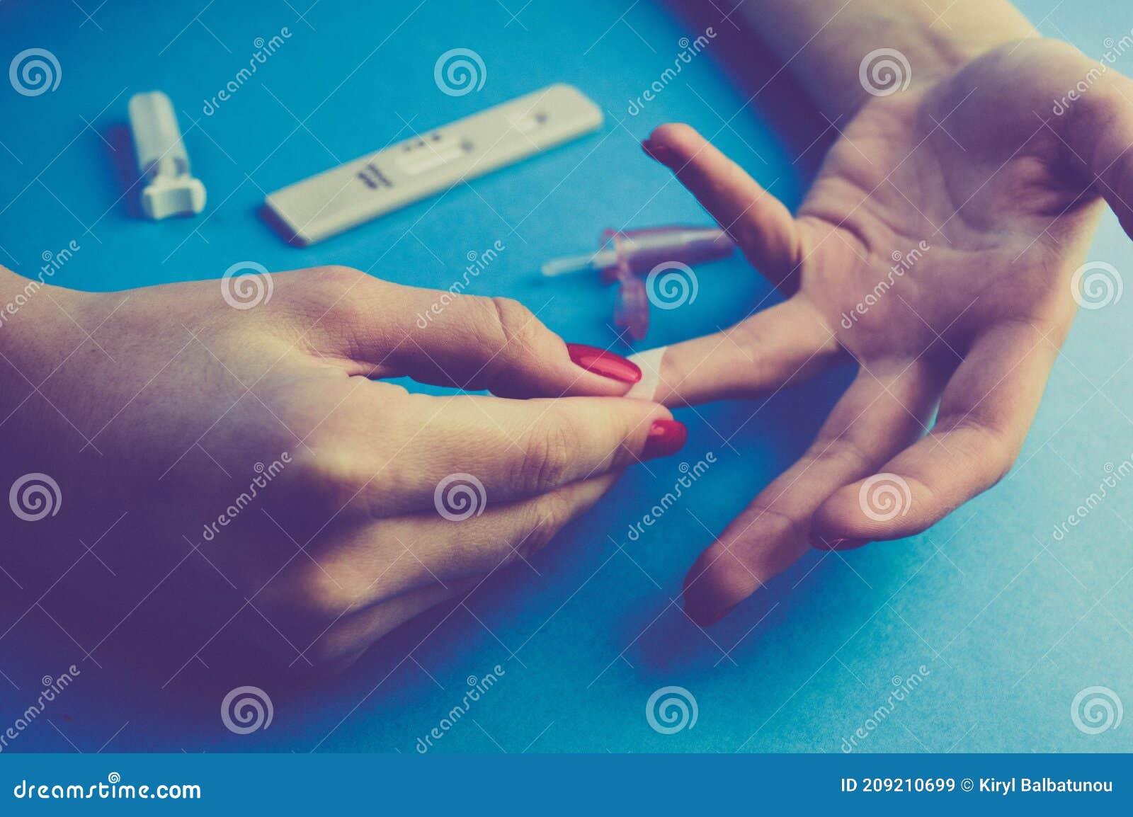 Preparing a Finger for a Blood Test. Sterile Analysis. Self-piercing ...