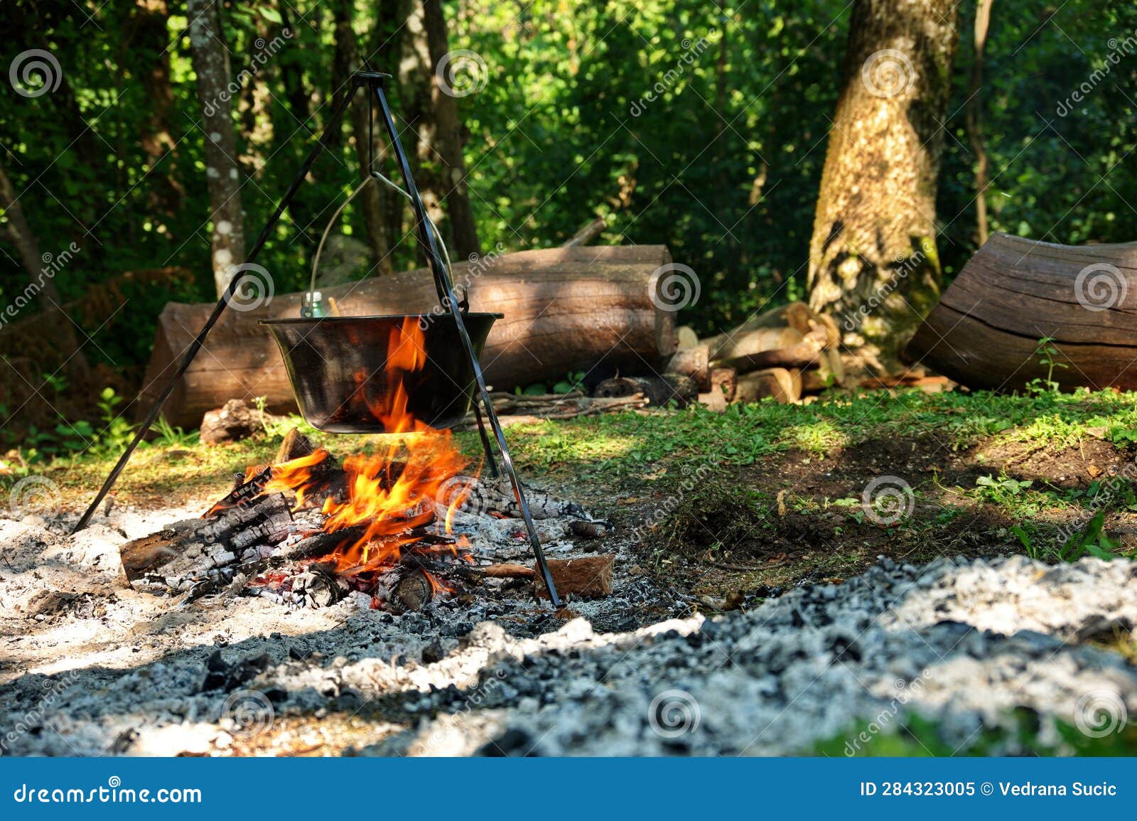 Preparing food on campfire stock image. Image of campfire - 284323005