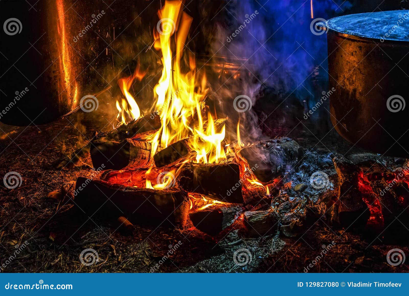 Preparing Food on Campfire in Wild Camping Stock Photo - Image of ...
