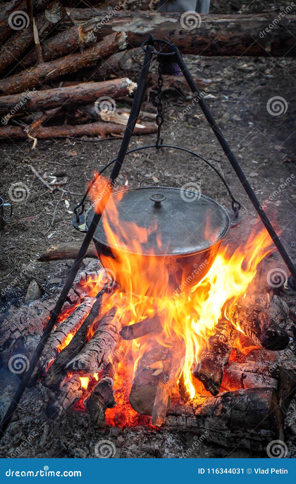 Cooking in Cauldron on the Open Fire Stock Image - Image of black ...
