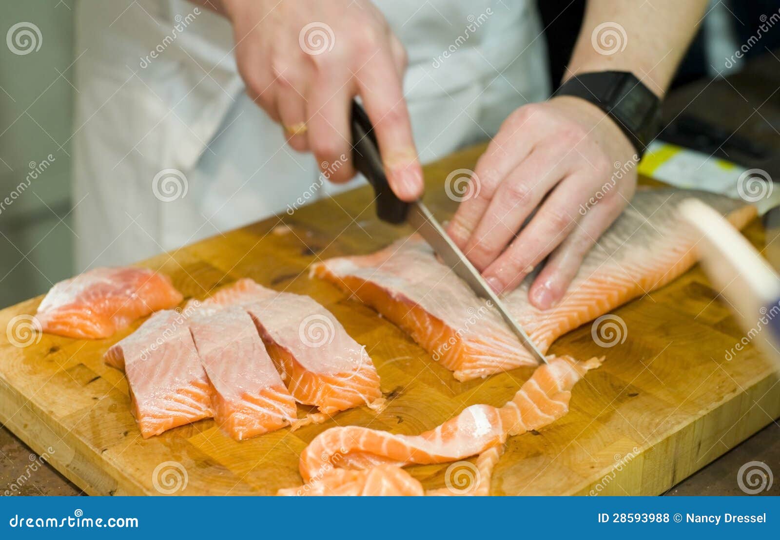 Preparing Fresh Salmon Fish Stock Photo - Image of dish, freshness ...