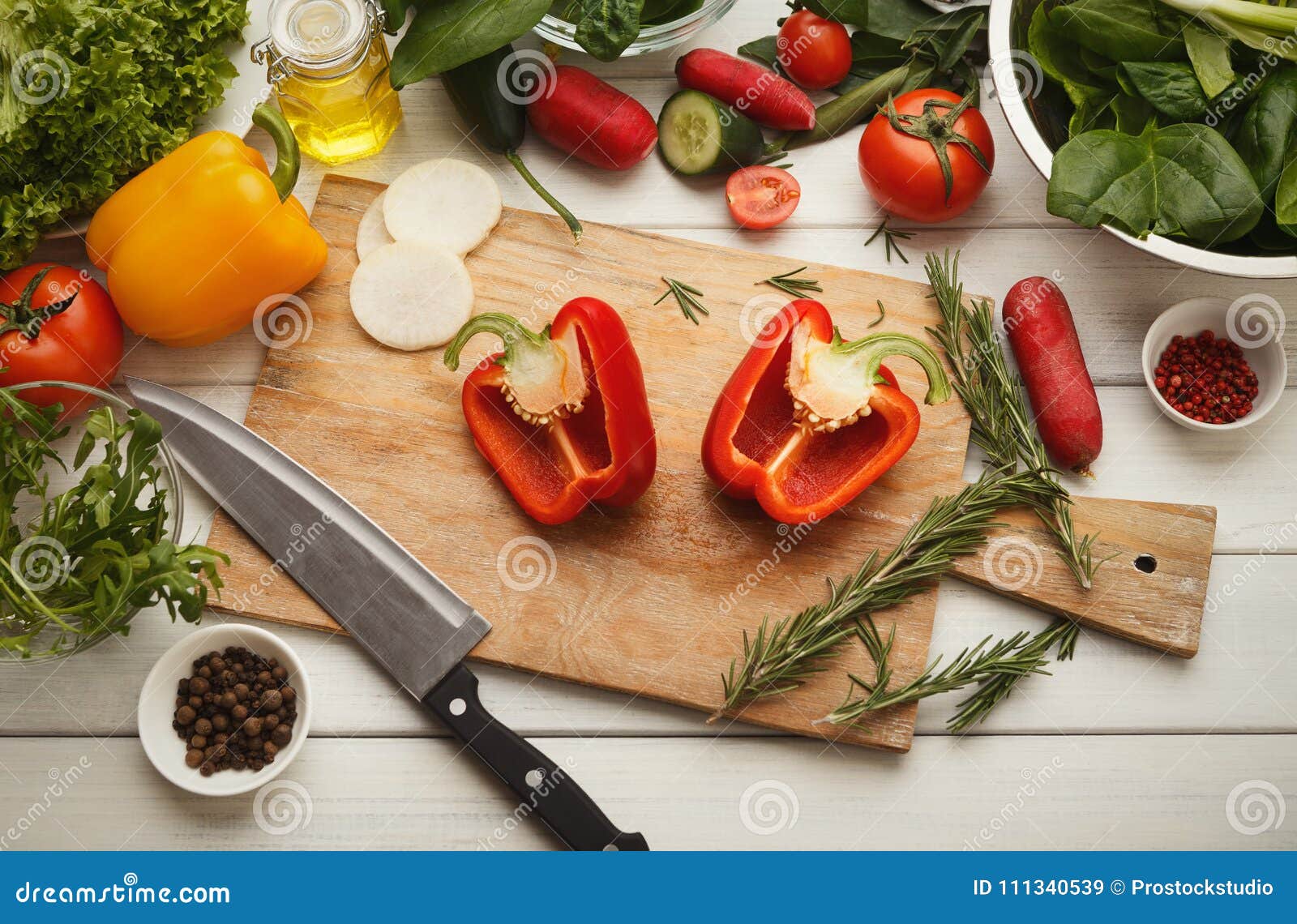 Preparing Fresh Vegetable Salad at Kitchen Table Stock Image - Image of ...
