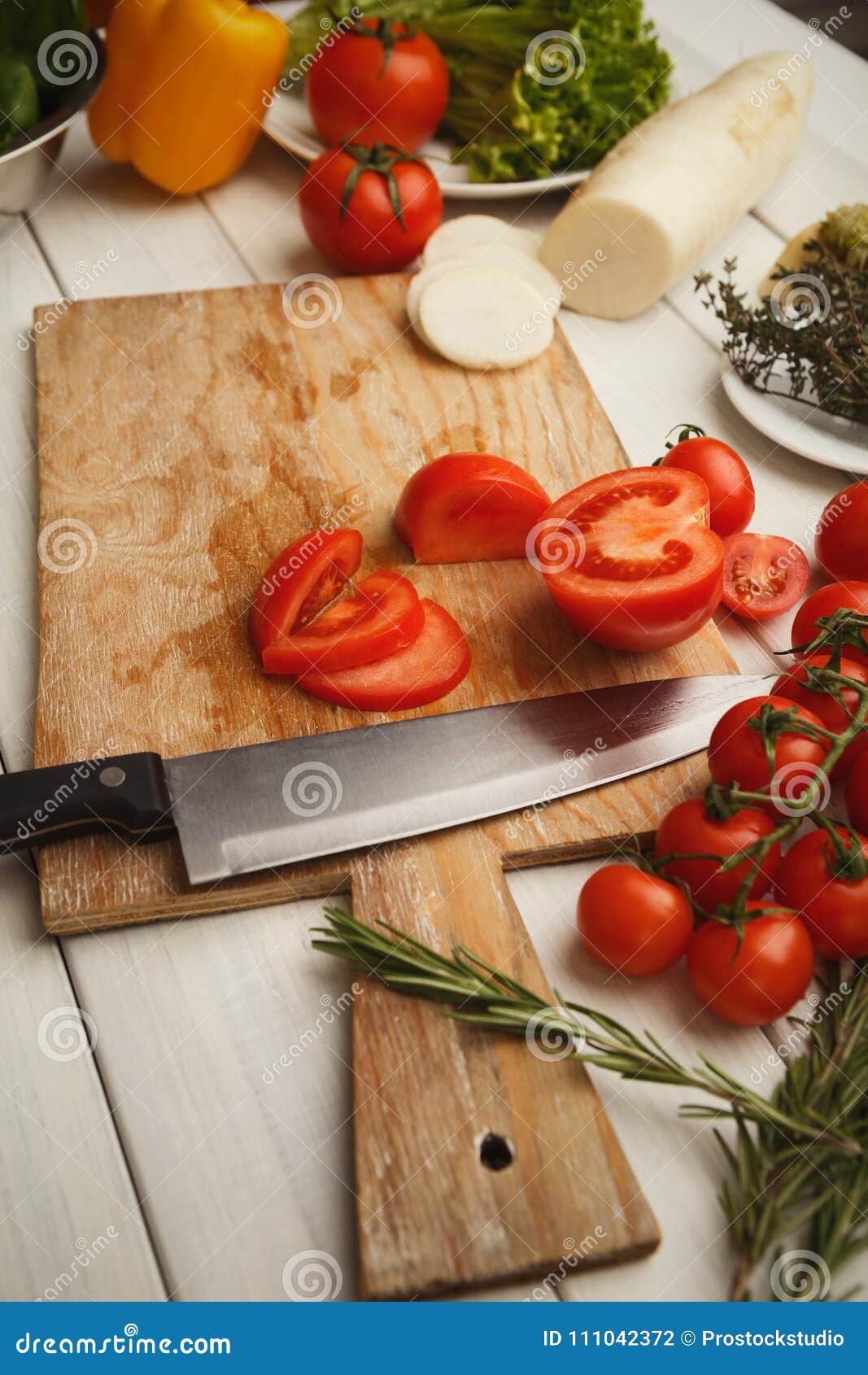 Preparing Fresh Vegetable Salad at Kitchen Table Stock Photo - Image of ...