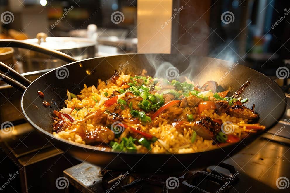 Preparing Fried Rice in a Sizzling Wok Stock Image - Image of cuisine ...