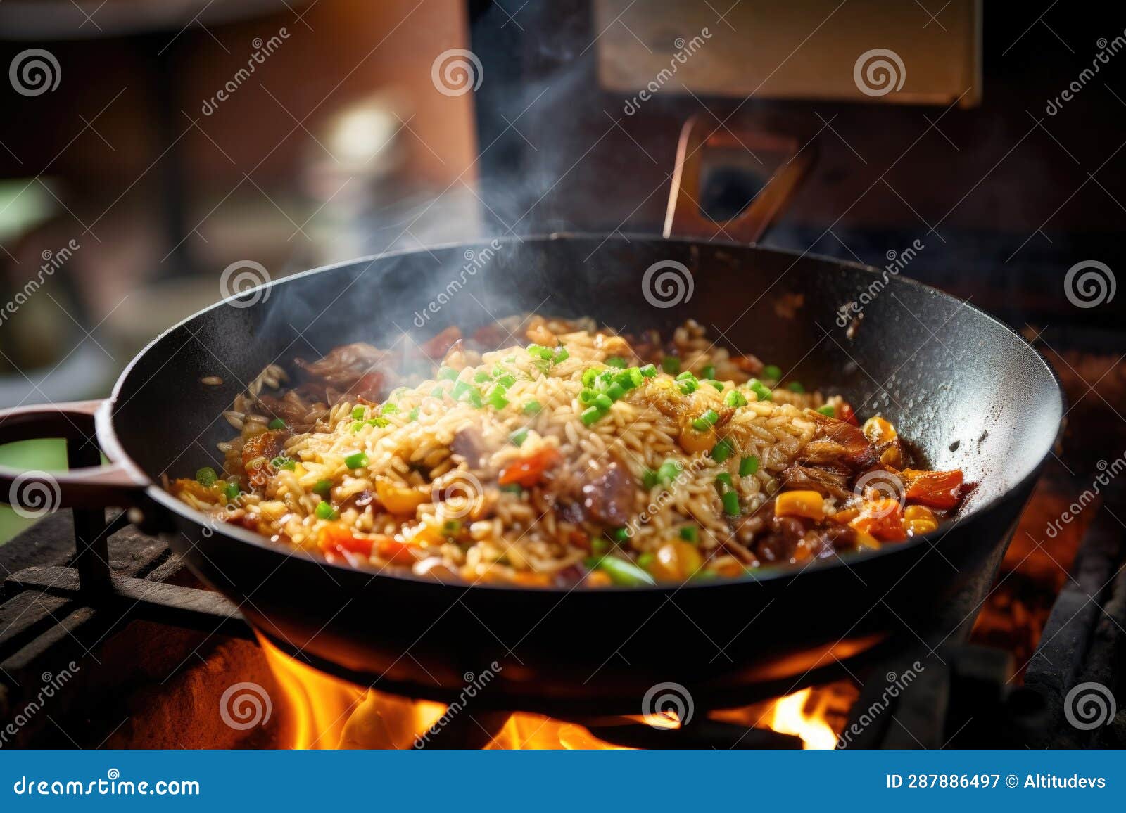 Preparing Fried Rice in a Sizzling Wok Stock Image - Image of heat ...