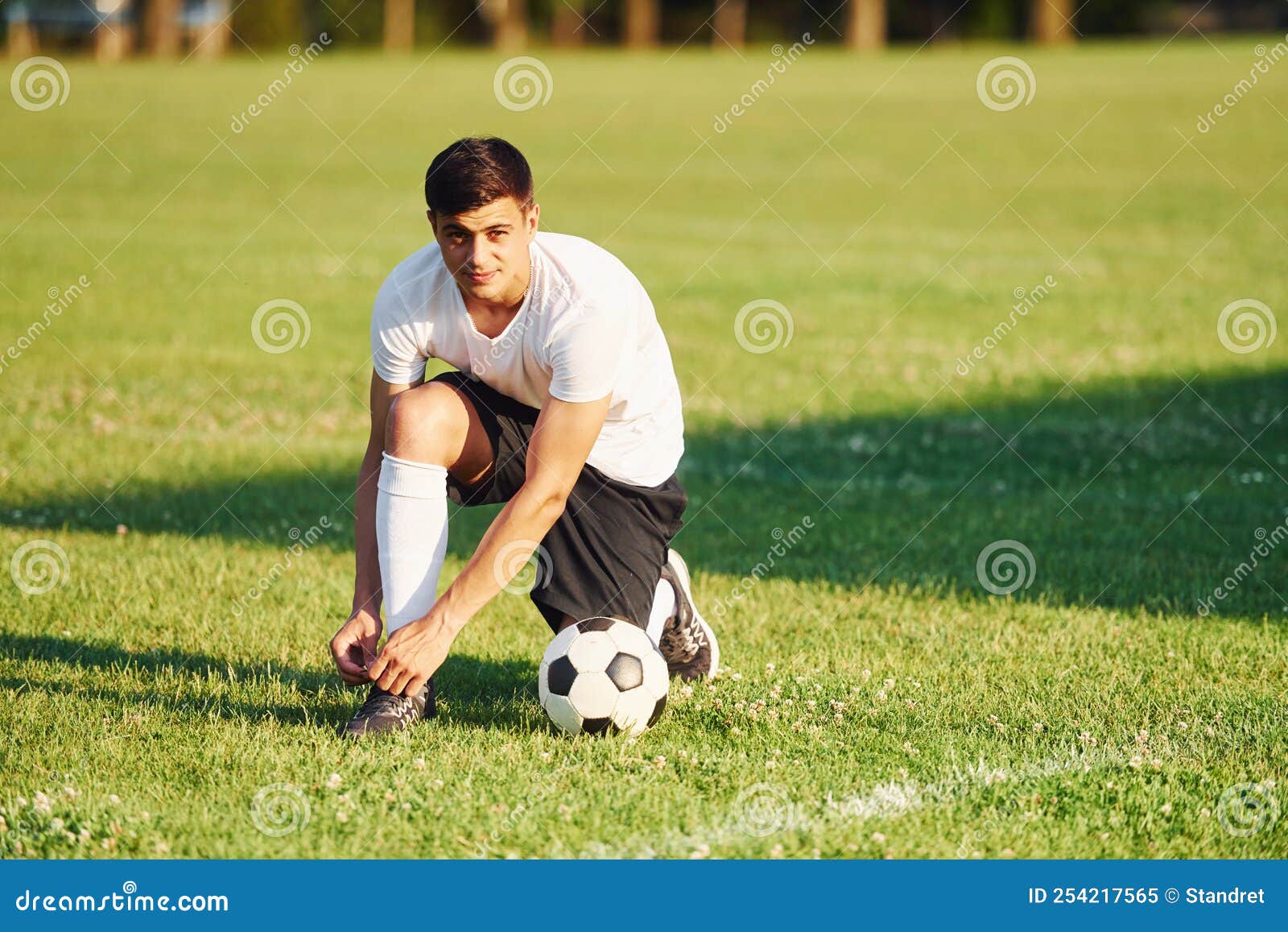 Preparing for the Game. Young Soccer Player Have Training on the ...