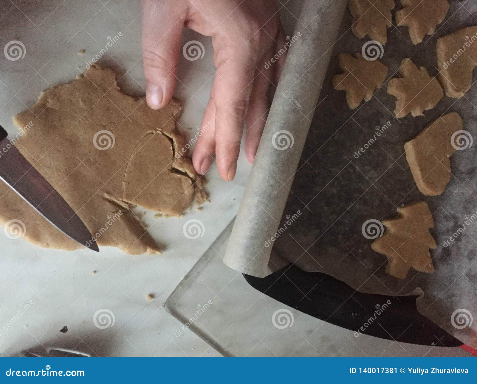 Preparing Ginger Biscuits. Cuts Out the Old Knife in the Shape of a ...